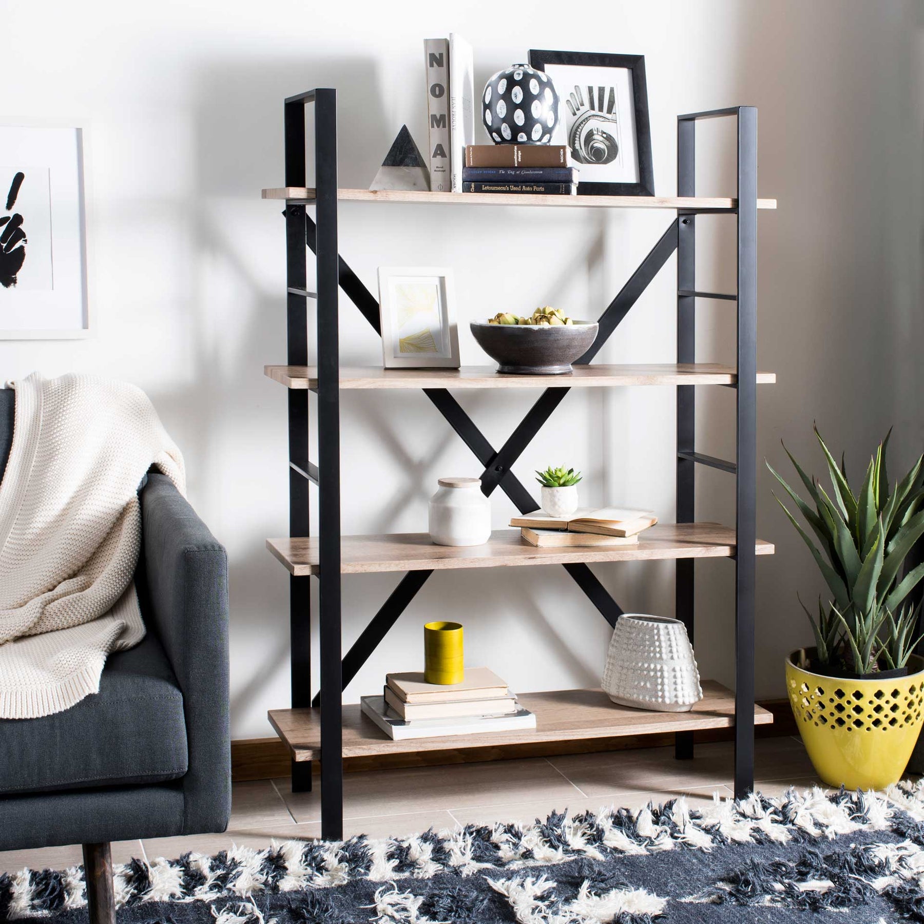 Rachel Retro 4 Tier Etagere Oak/Black - Froy.com