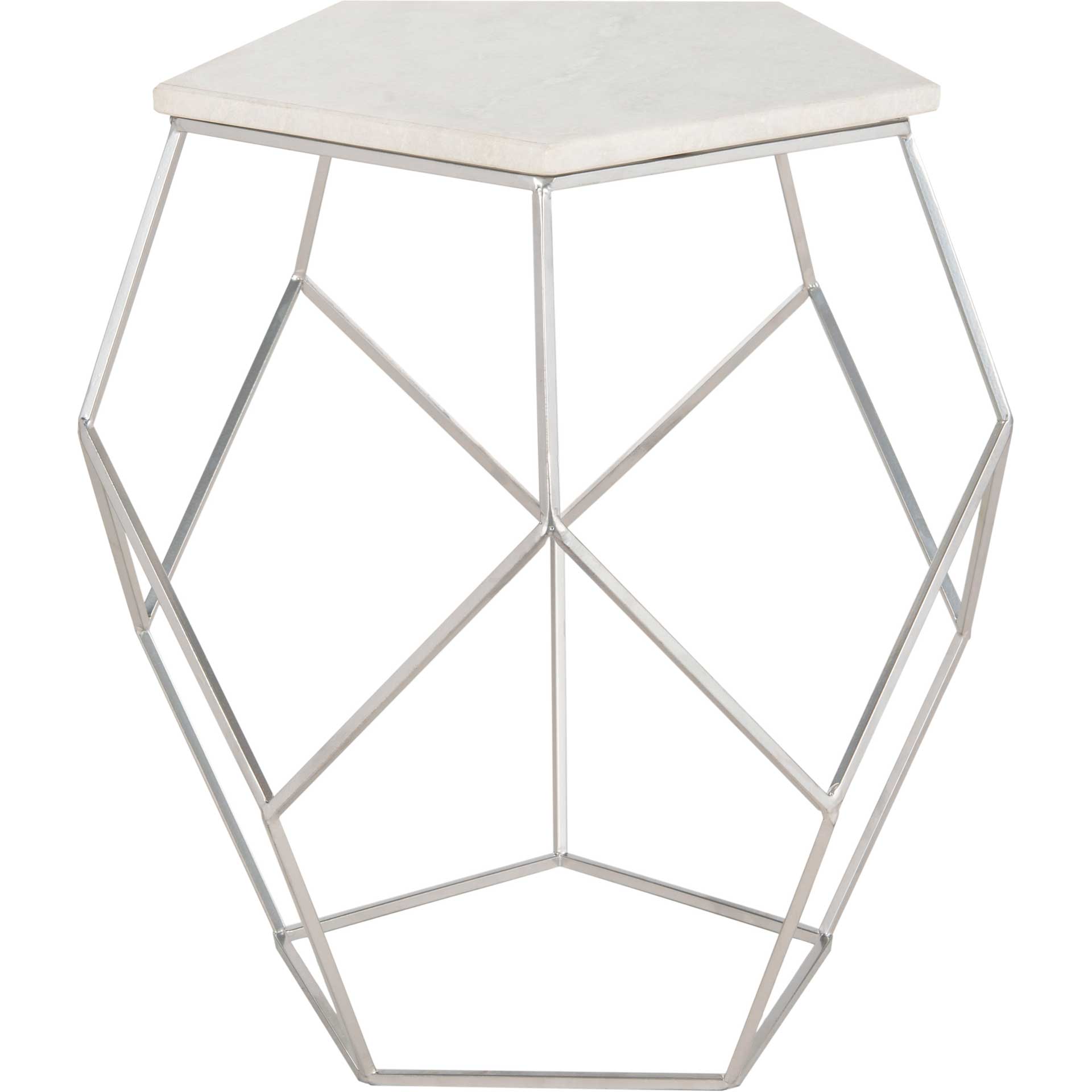 Molly Pentagon Marble Top Side Table Silver/White - Froy.com