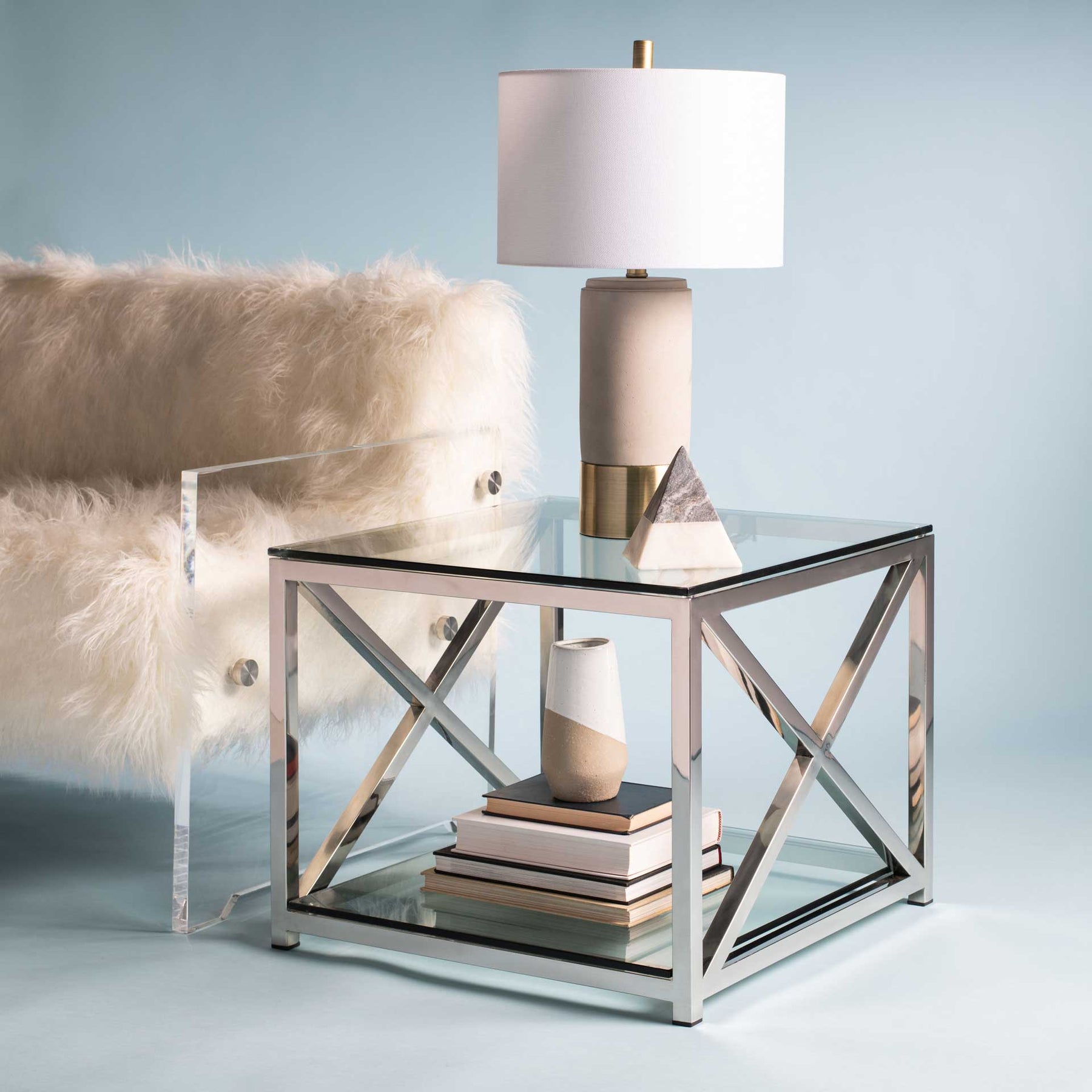 Hanna Chrome End Table With Glass Top Chrome - Froy.com