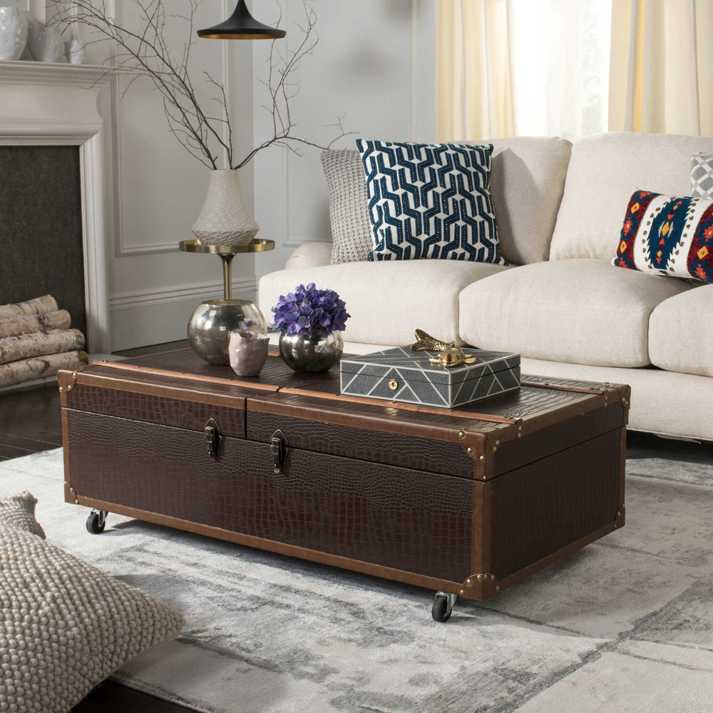 Zoey Coffee Table Storage Trunk With Wine Rack Brown - Froy.com