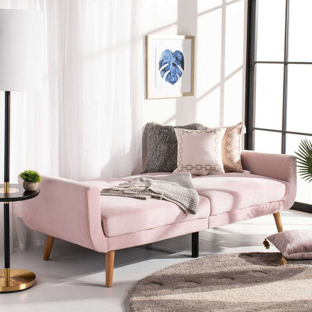 Burke Foldable Futon Bed Pink Velvet/Natural - Froy.com