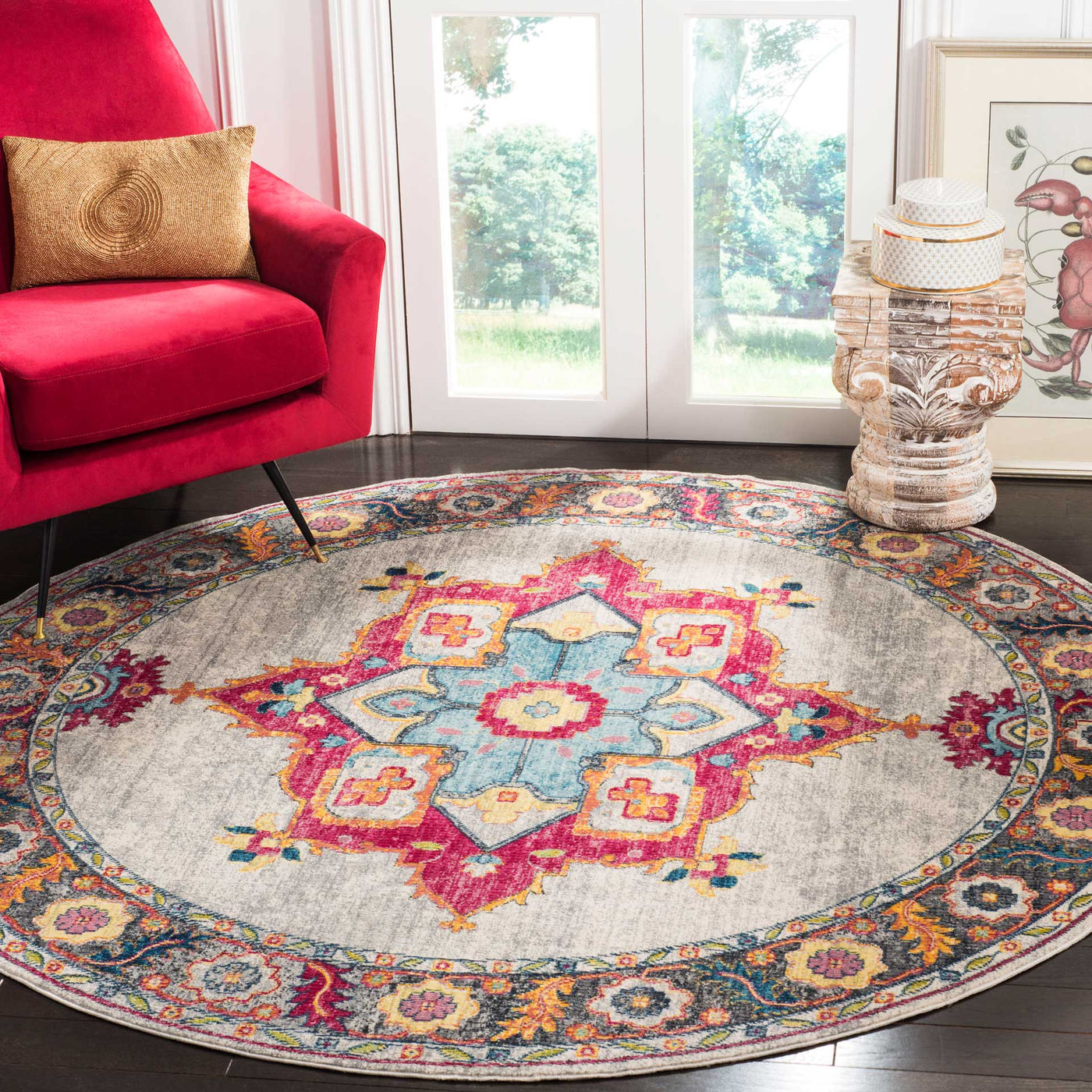 Merlot Cream/Red Round Rug - Froy.com