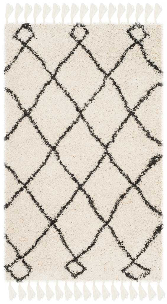 Moroccan Diamond Fringe Shag Cream/Charcoal Area Rug - Froy.com