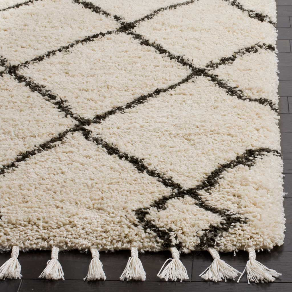 Moroccan Diamond Fringe Shag Cream/Charcoal Area Rug - Froy.com