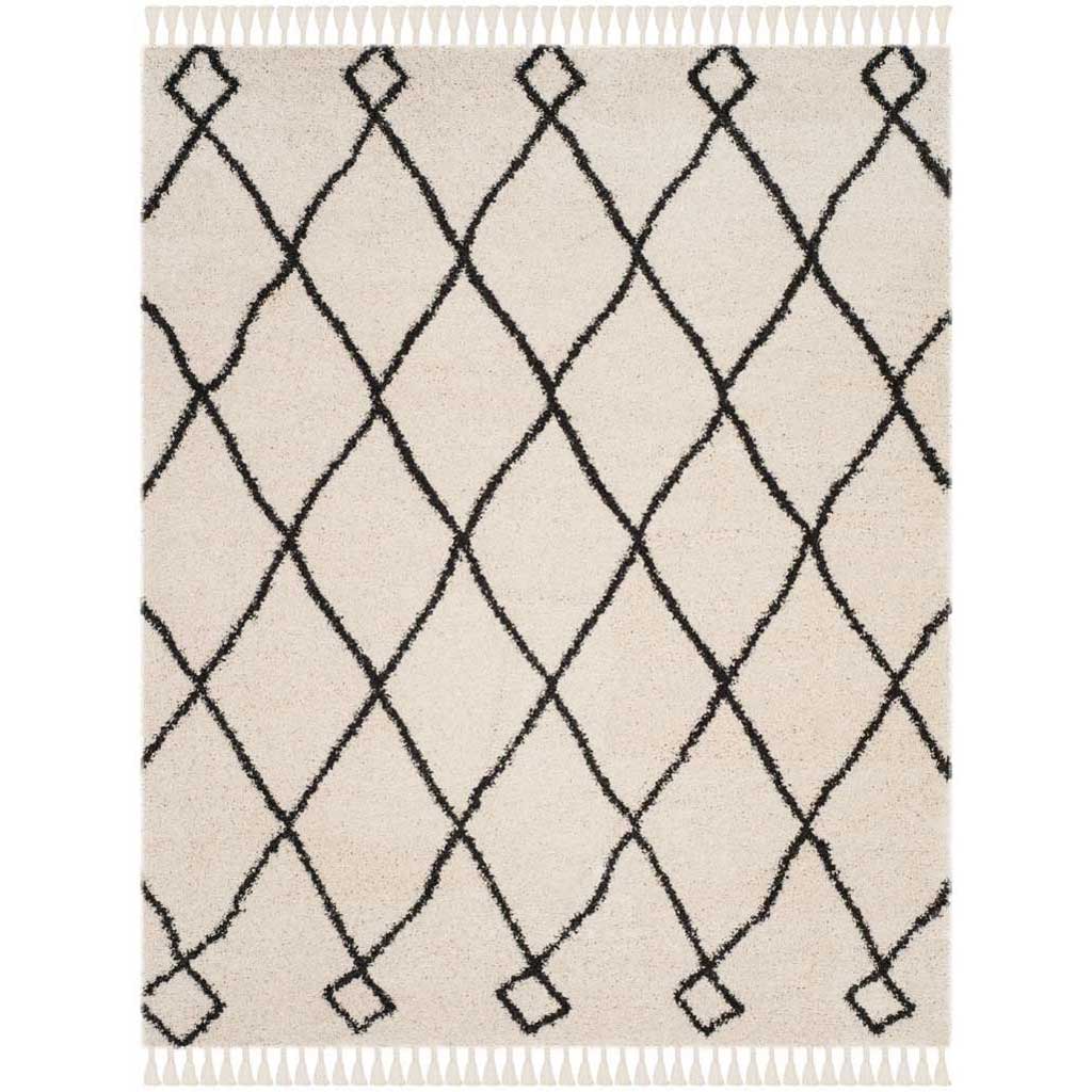 Moroccan Diamond Fringe Shag Cream/Charcoal Area Rug - Froy.com