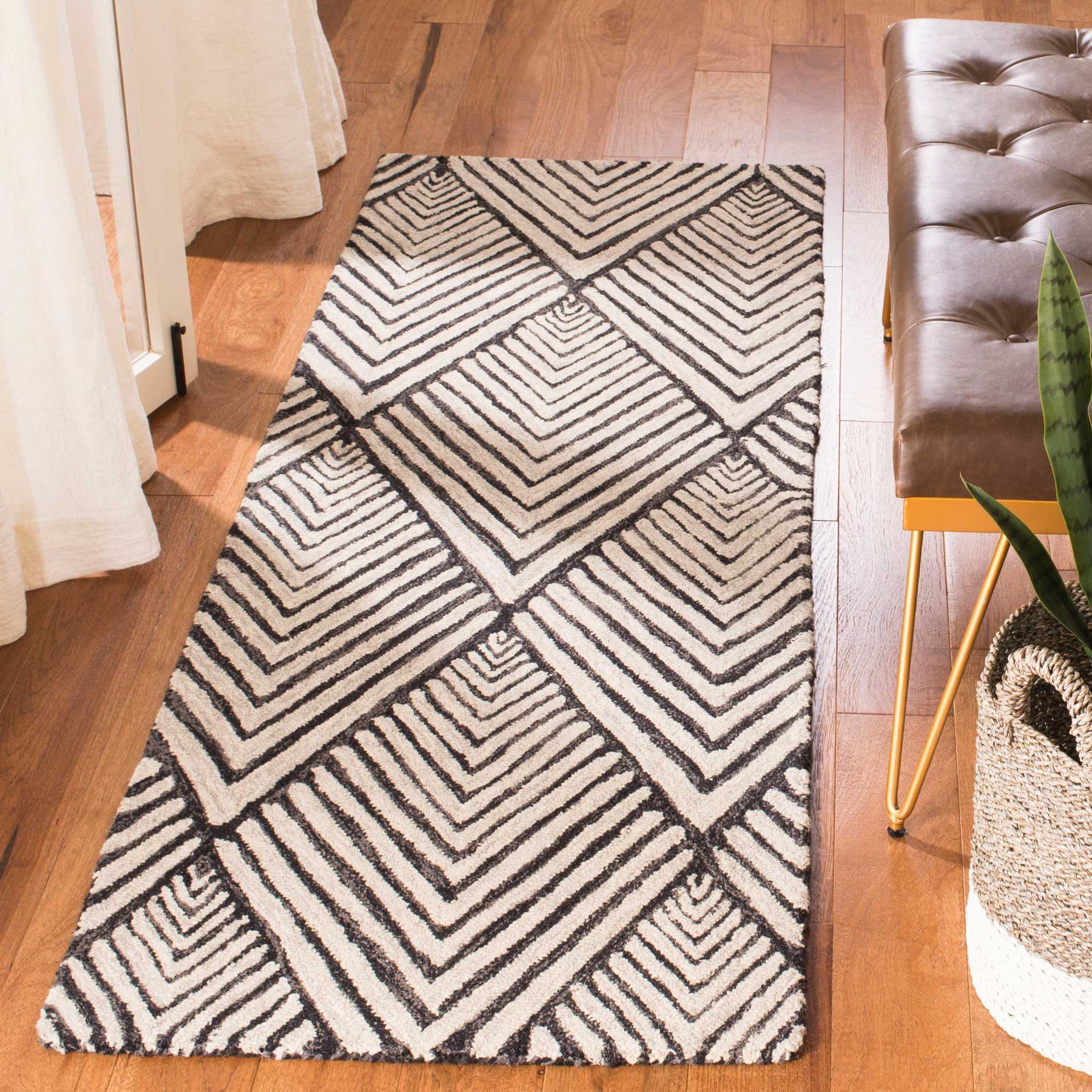 Micro-Loop Charcoal/Ivory Runner Rug - Froy.com