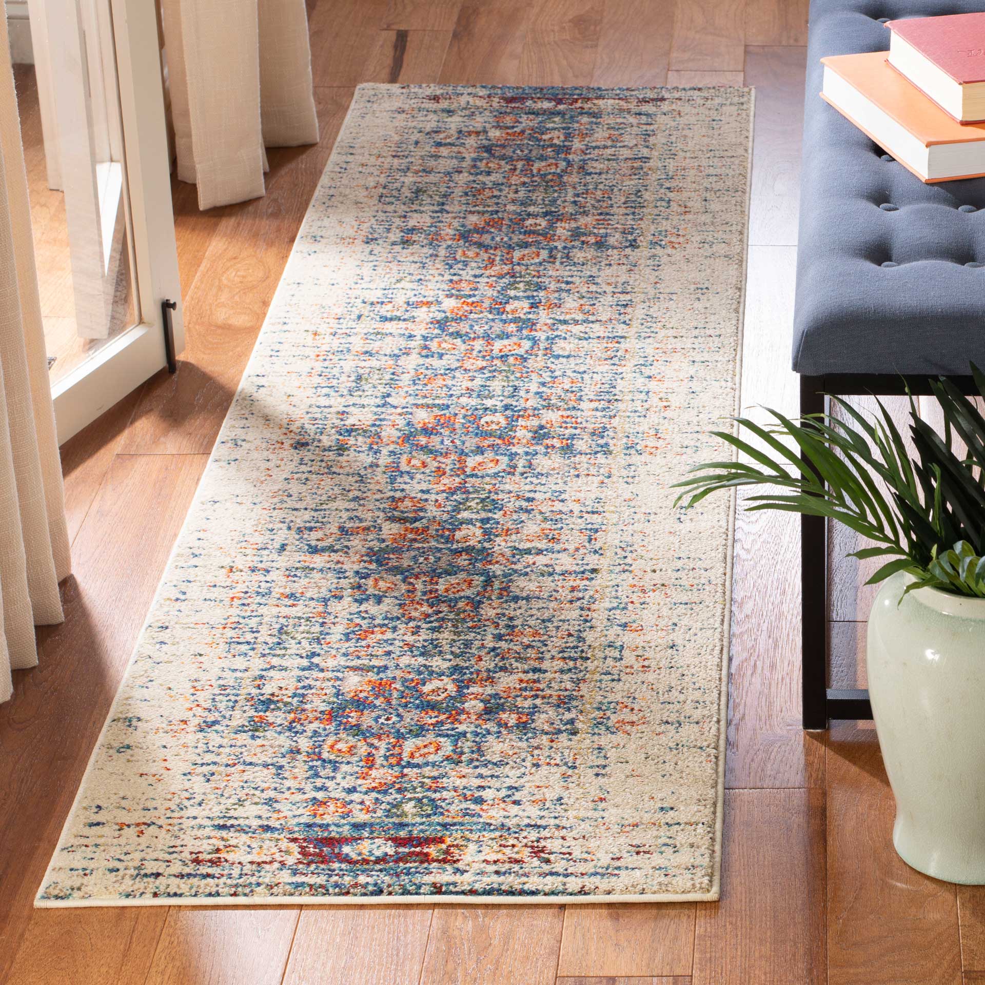 Monaco Washed Ivory/Blue Runner Rug - Froy.com