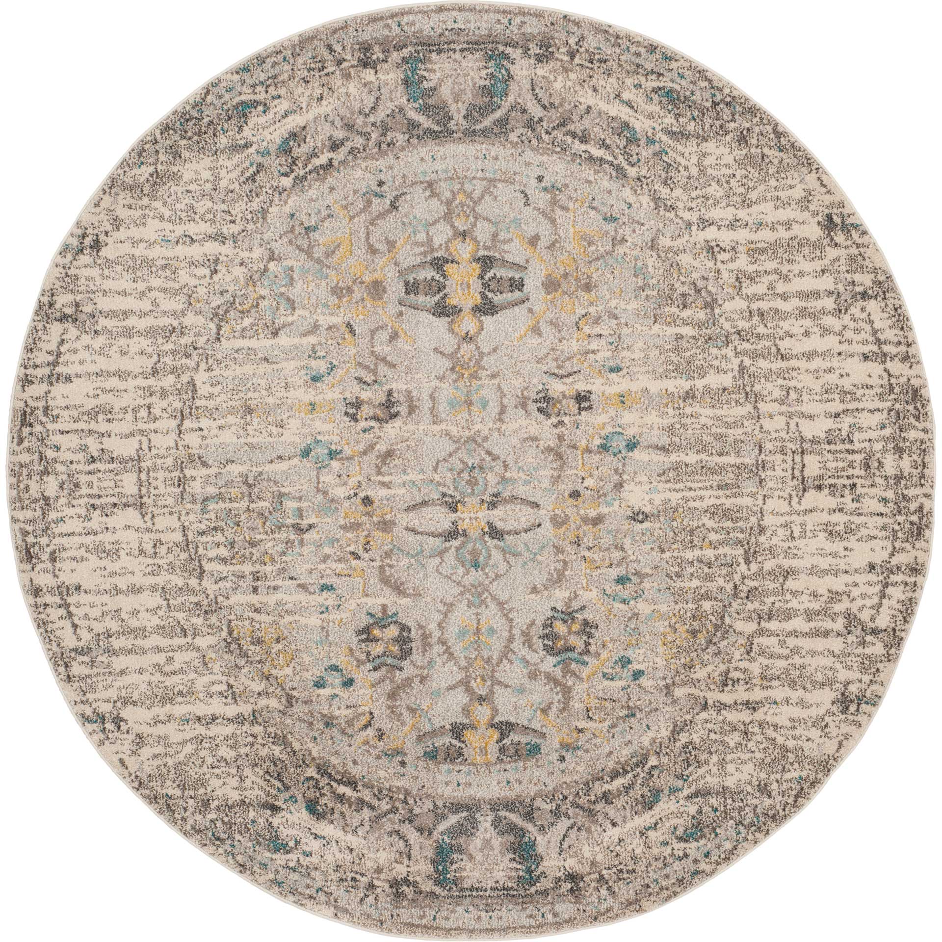 Monaco Distressed Gray/Multi Round Rug - Froy.com