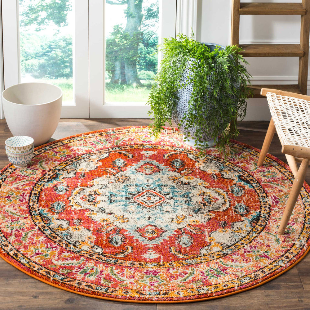 Monaco Orange/Light Blue Round Rug - Froy.com