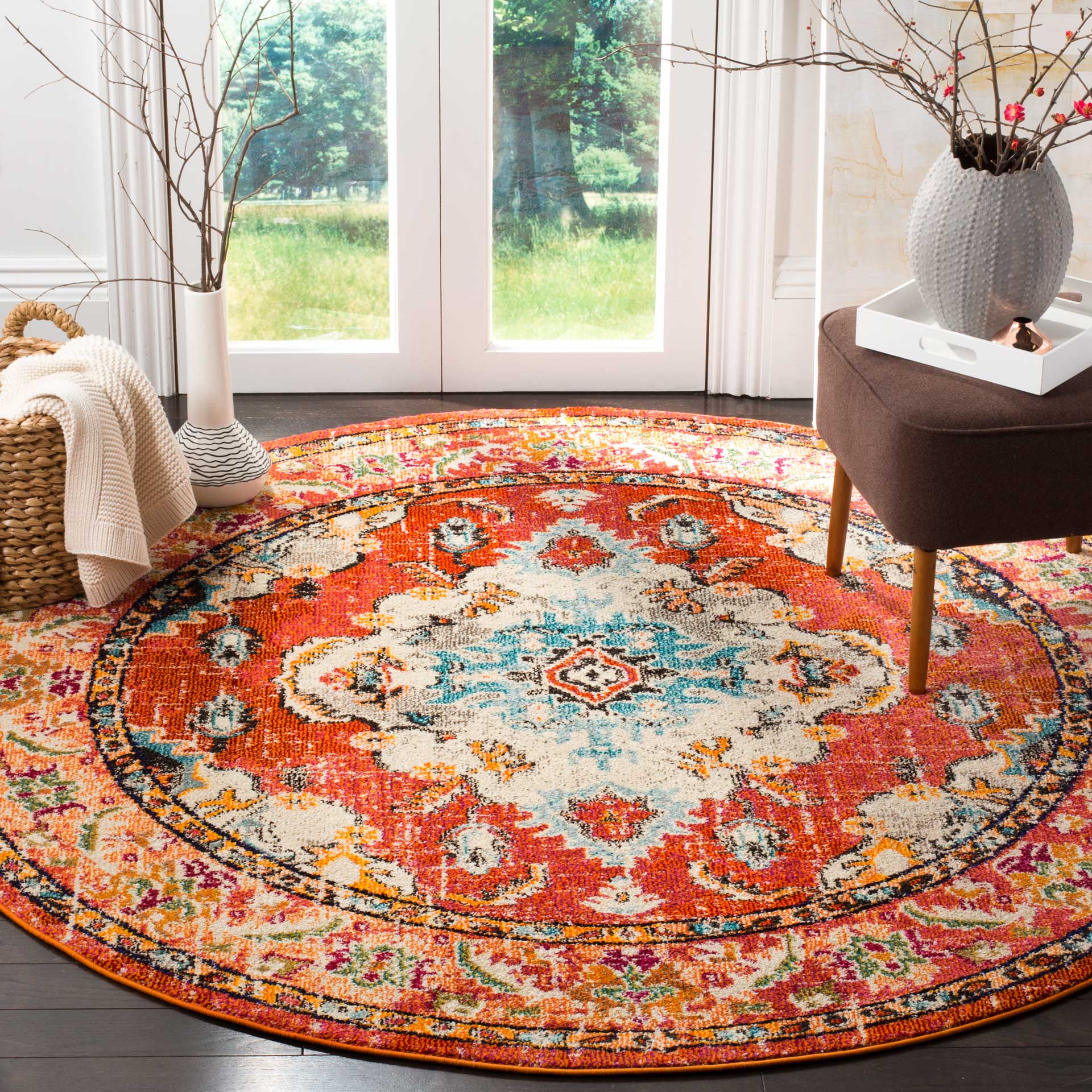 Monaco Orange/Light Blue Round Rug - Froy.com