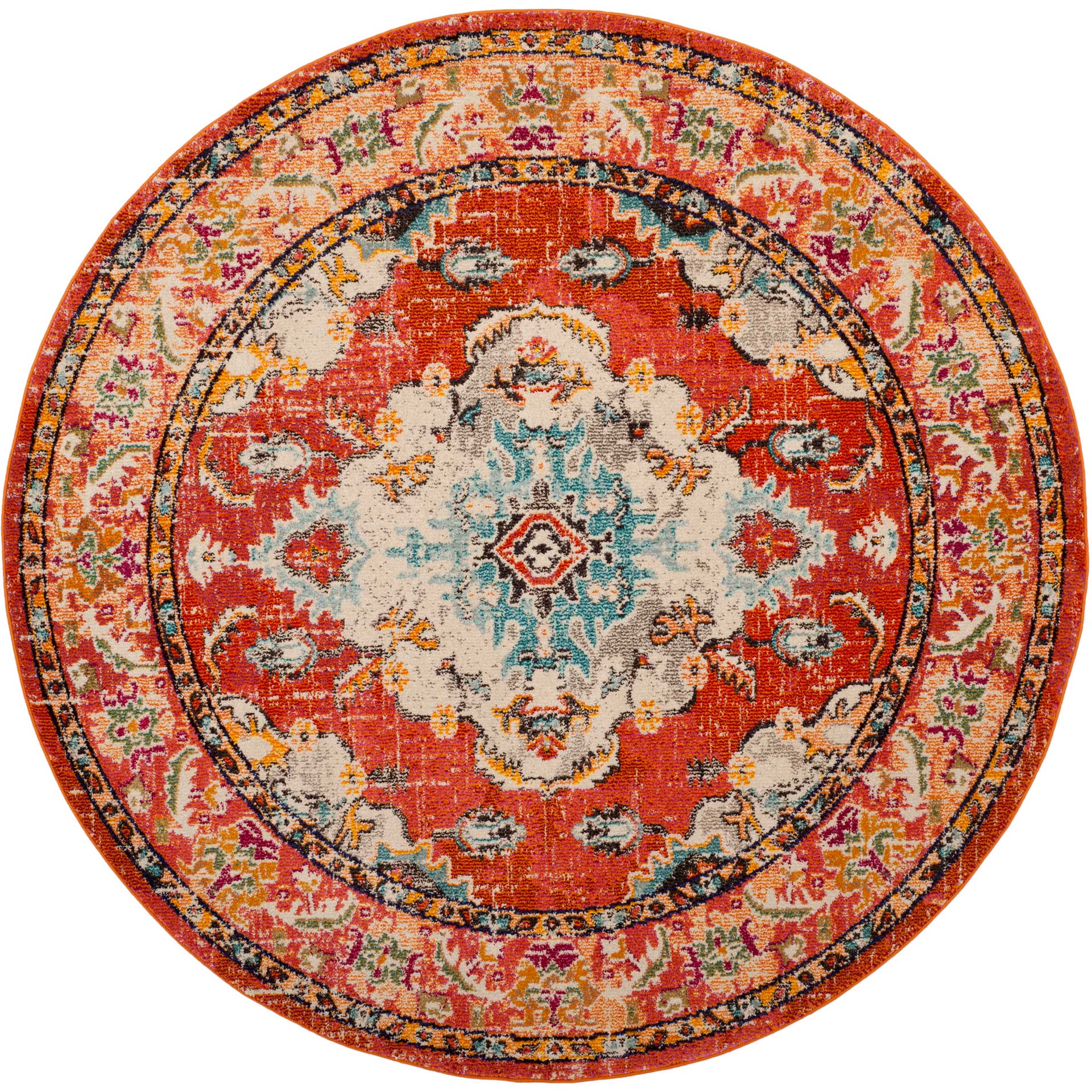 Monaco Orange/Light Blue Round Rug - Froy.com