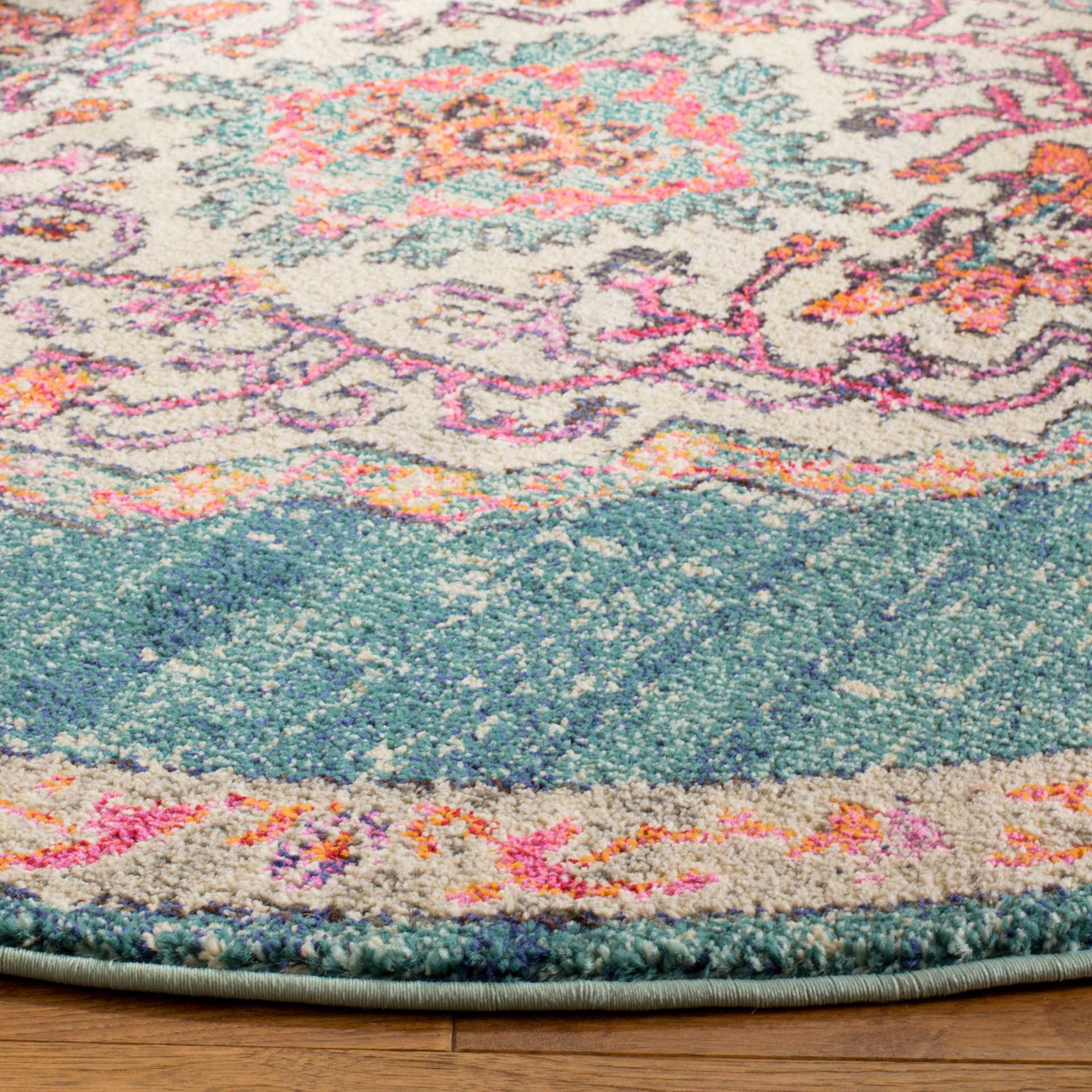 Monaco Blue/Multi Round Rug - Froy.com
