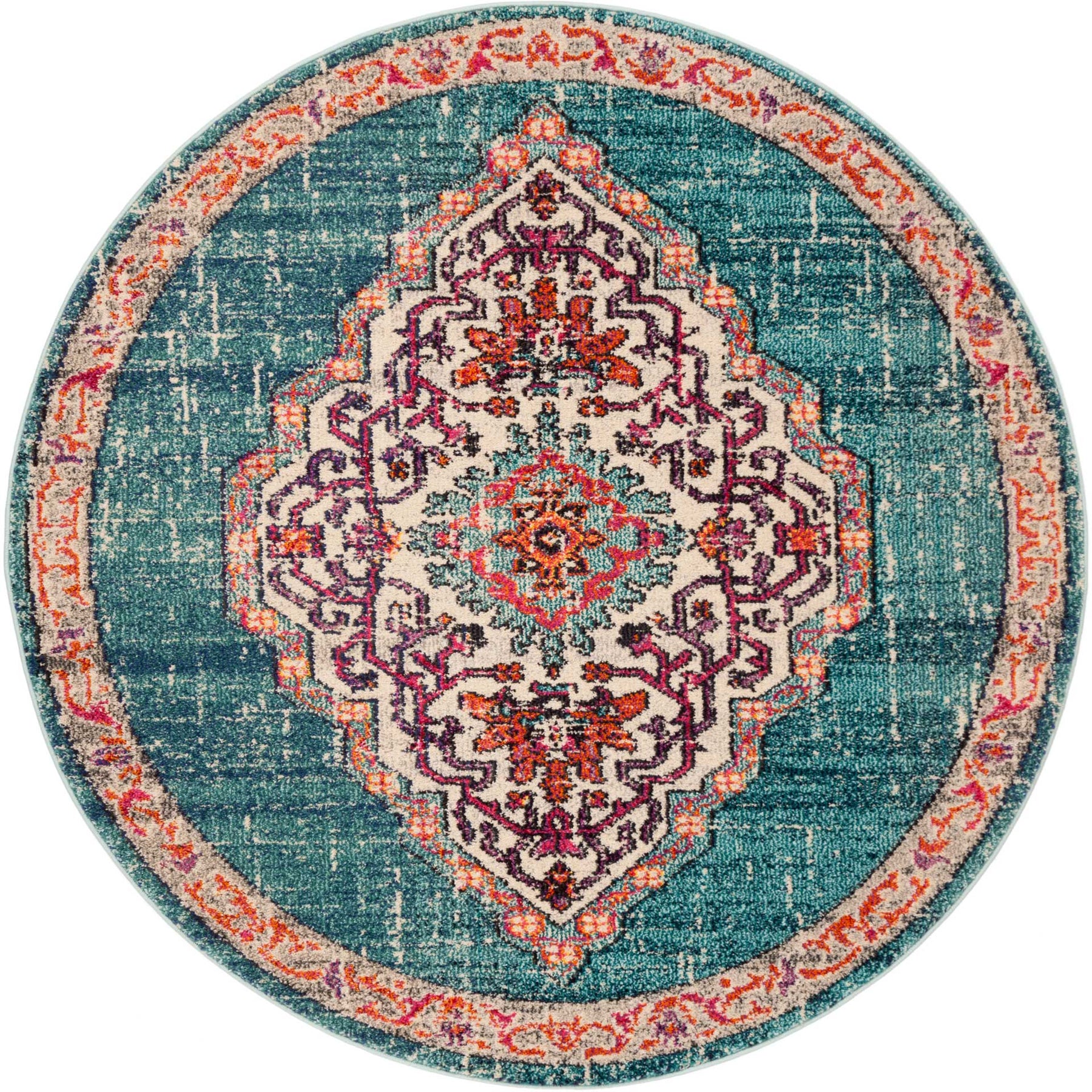 Monaco Blue/Multi Round Rug - Froy.com