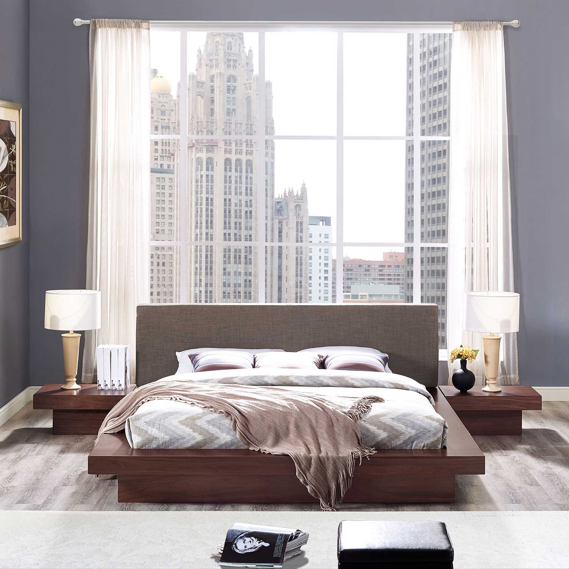 Freyja 3 Piece Fabric Bed Walnut/Brown - Froy.com