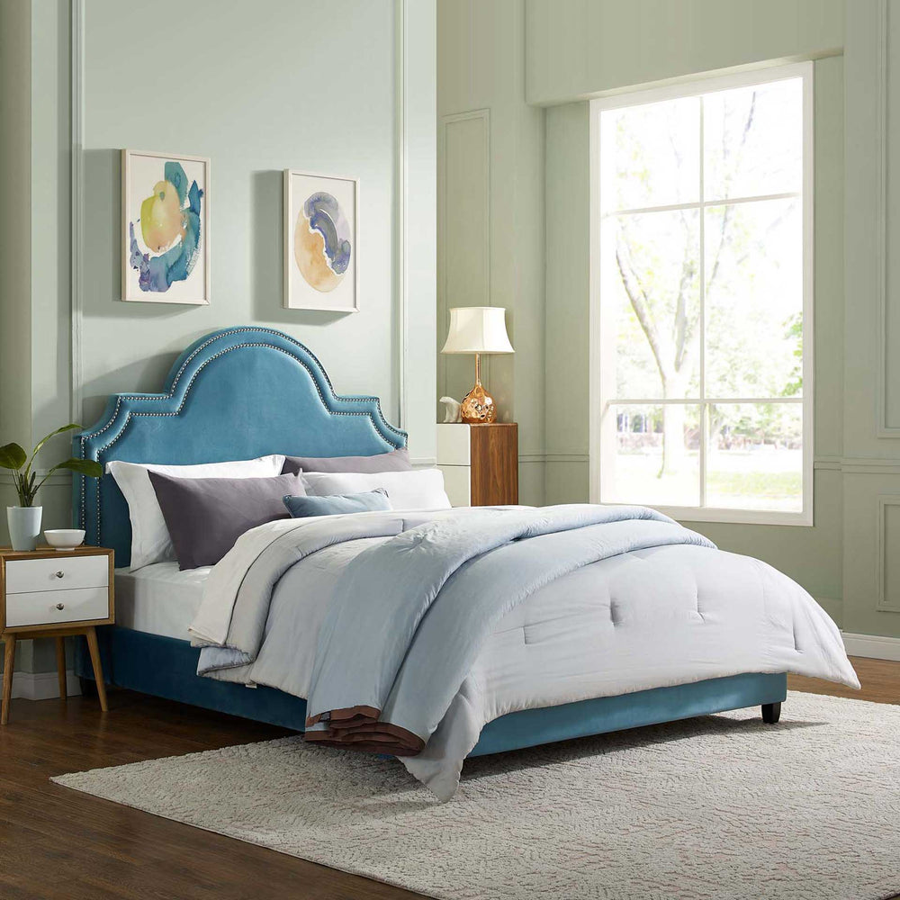 Patrick Velvet Platform Bed Sea Blue - Froy.com