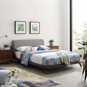 Larry Fabric Platform Bed Walnut/Light Gray - Froy.com