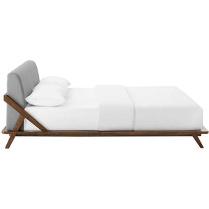 Larry Fabric Platform Bed Walnut/Light Gray - Froy.com