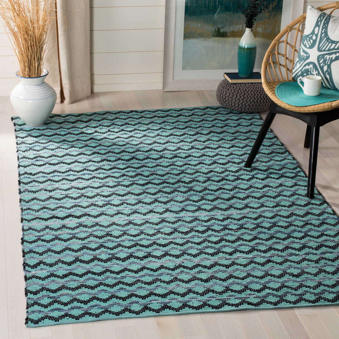 Montauk Turquoise/Blue/Black Area Rug - Froy.com