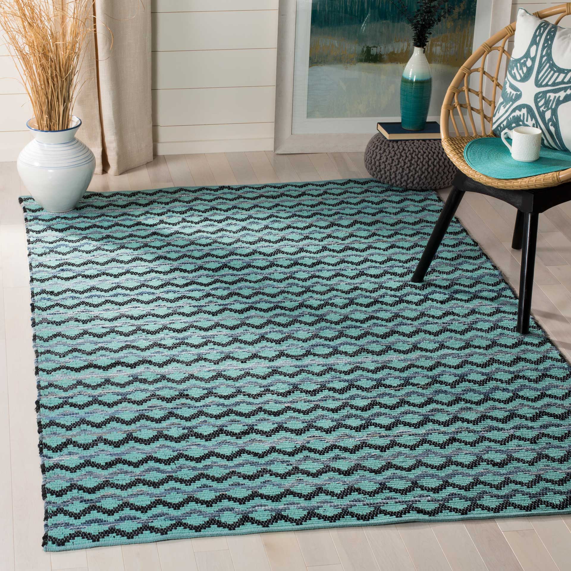 Montauk Turquoise/Blue/Black Area Rug - Froy.com
