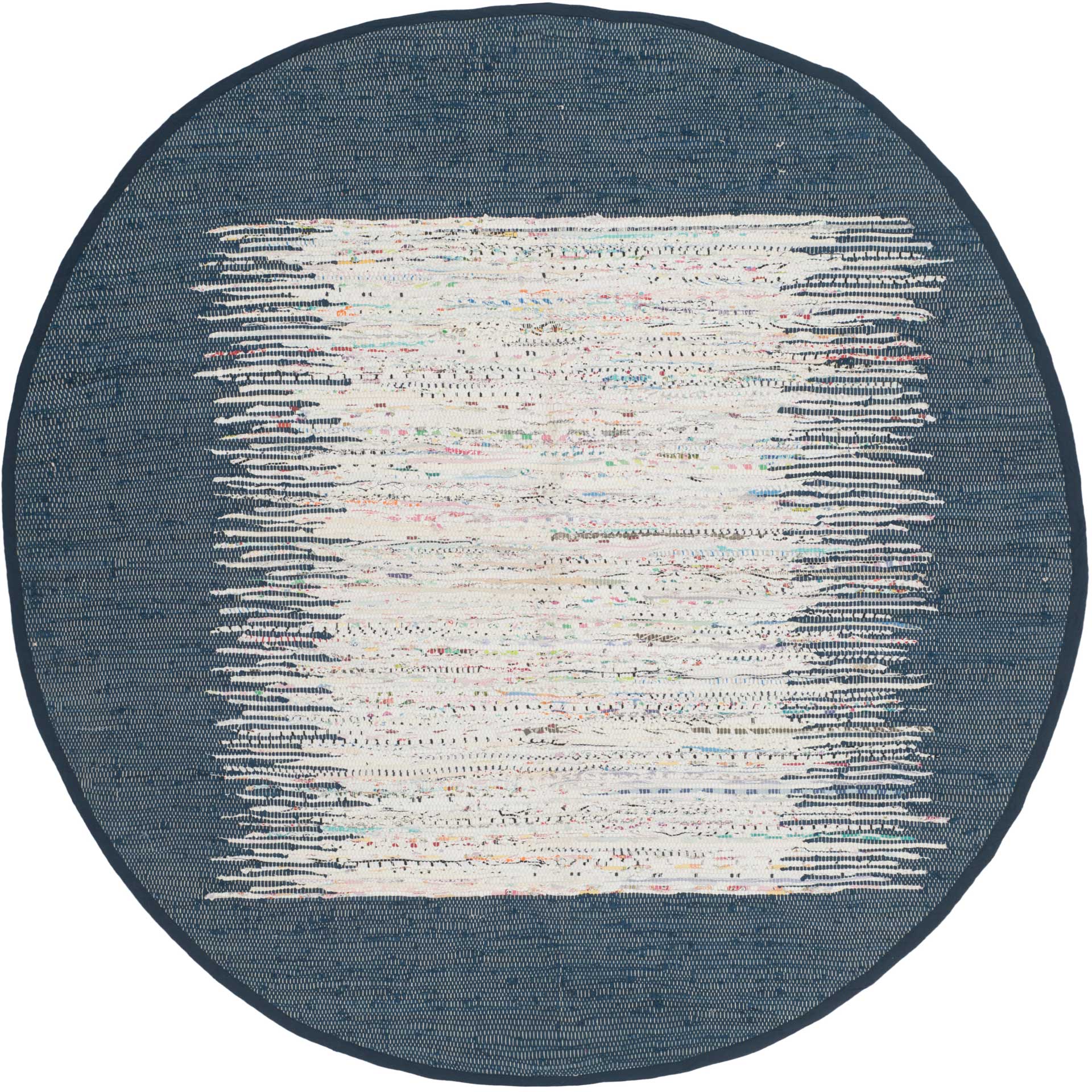 Montauk Border Ivory/Navy Round Rug - Froy.com