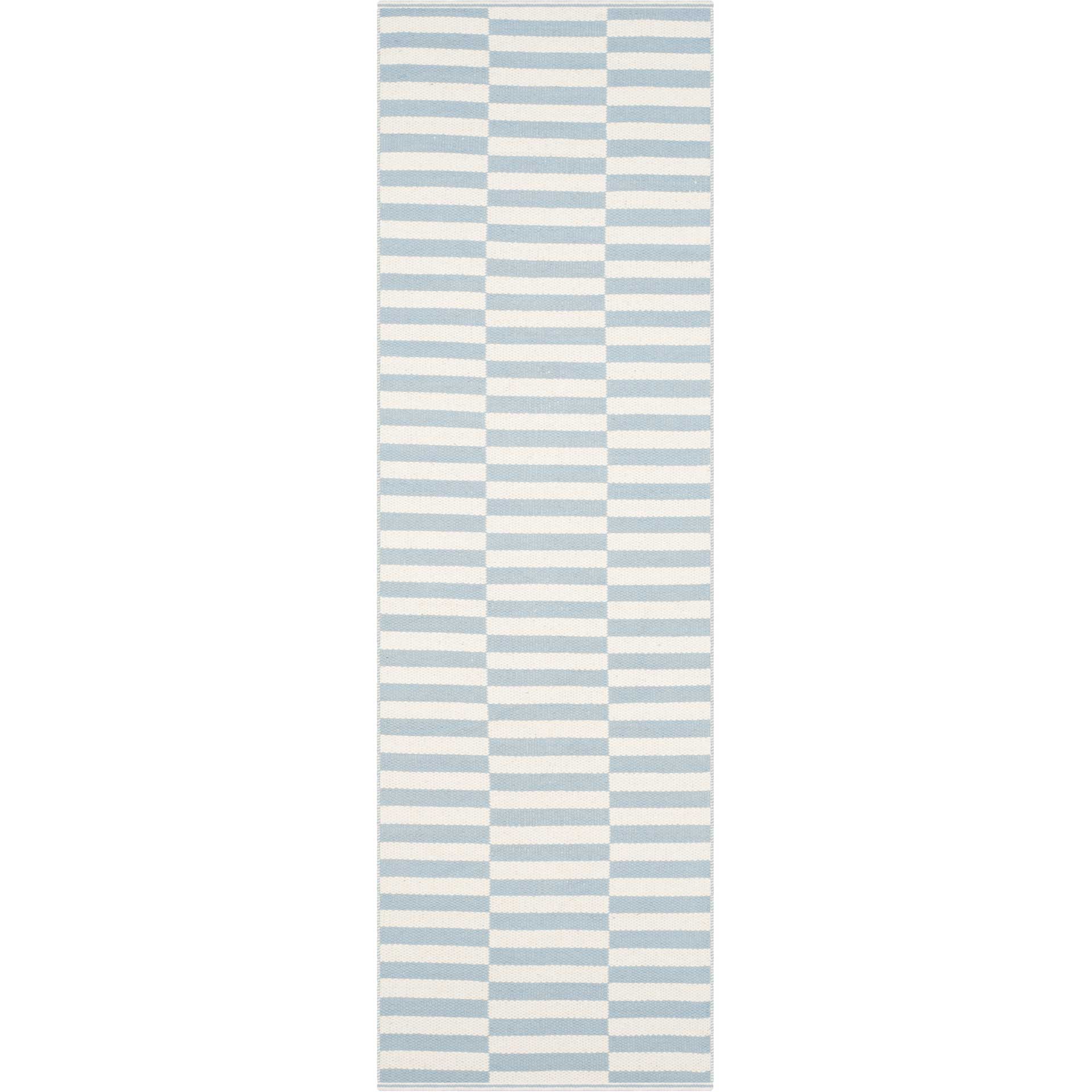 Montauk Checker Ivory/Light Blue Runner Rug - Froy.com