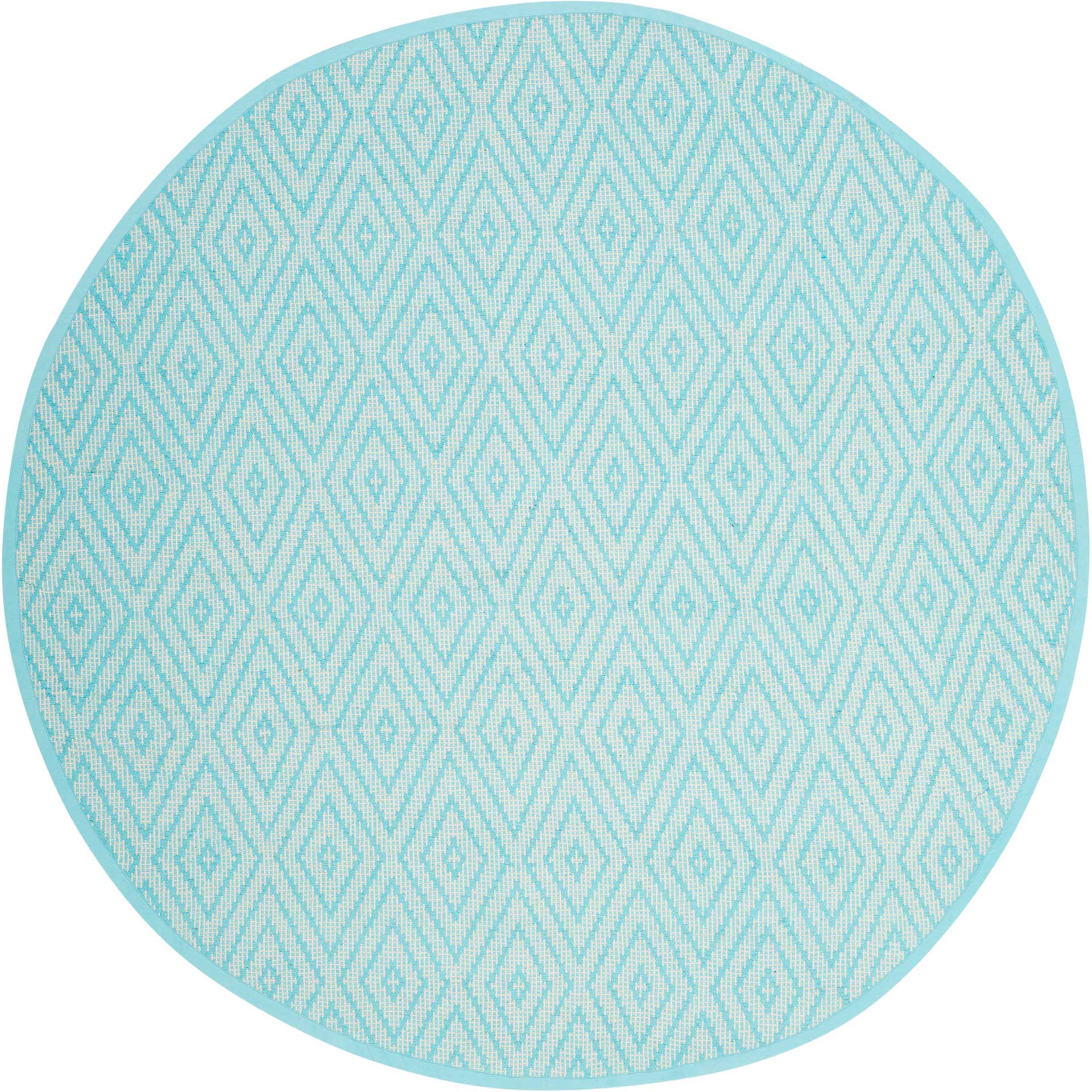 Montauk Diamond Turquoise/Ivory Round Rug - Froy.com