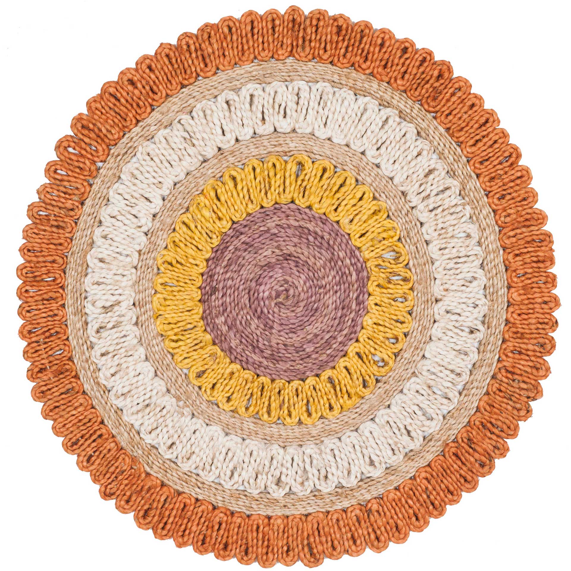 Natural Fiber Orange/Multi Round Rug - Froy.com