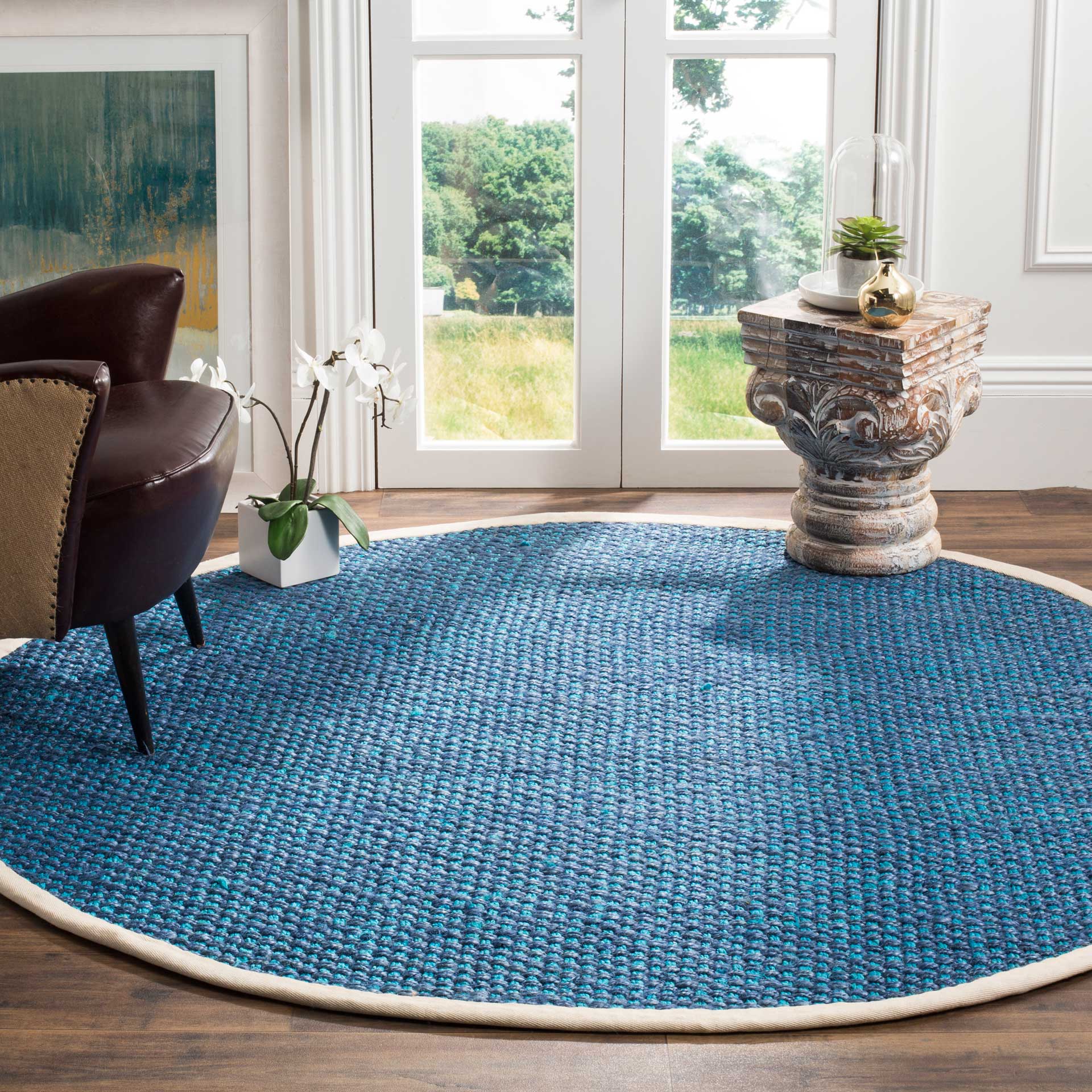 Natural Fiber Blue Round Rug - Froy.com