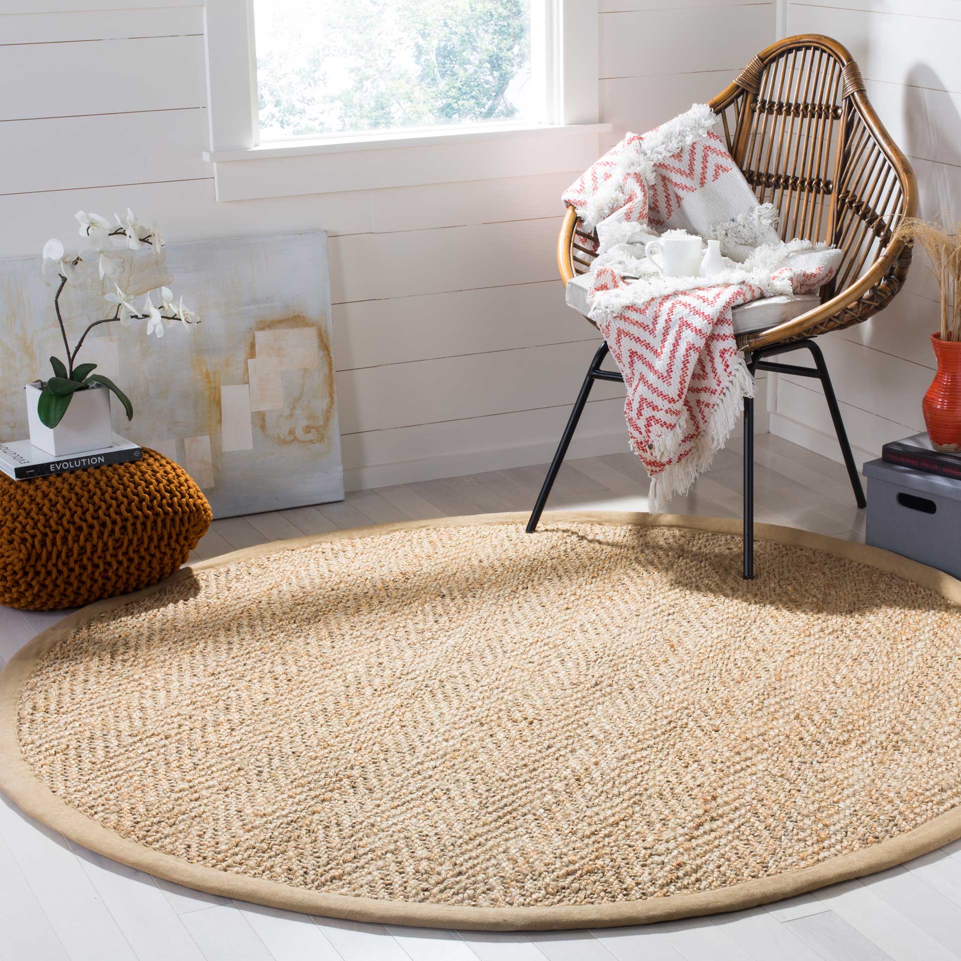 Natural Fiber Chevron Natural Round Rug - Froy.com