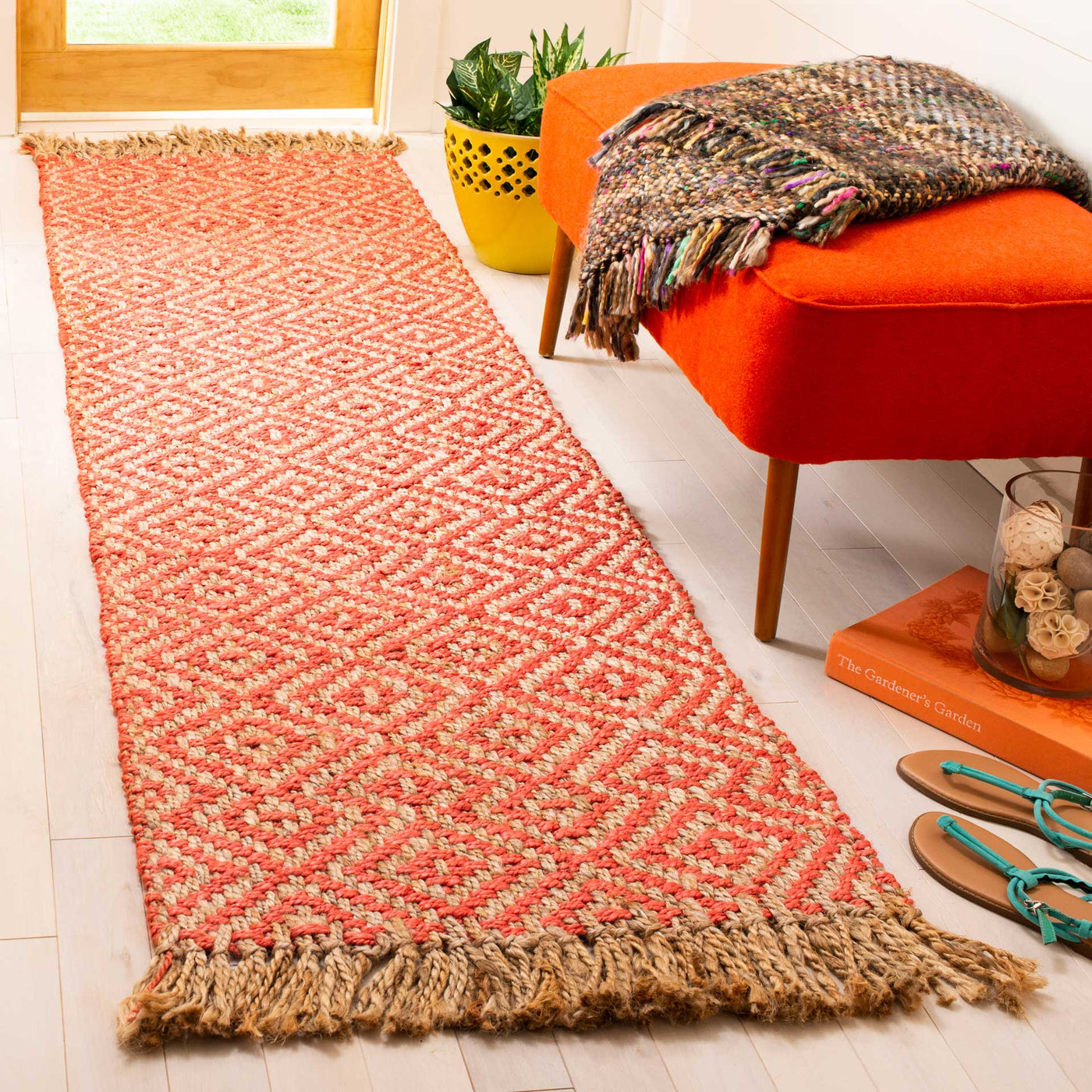 Natural Fiber Fuchsia/Natural Runner Rug - Froy.com