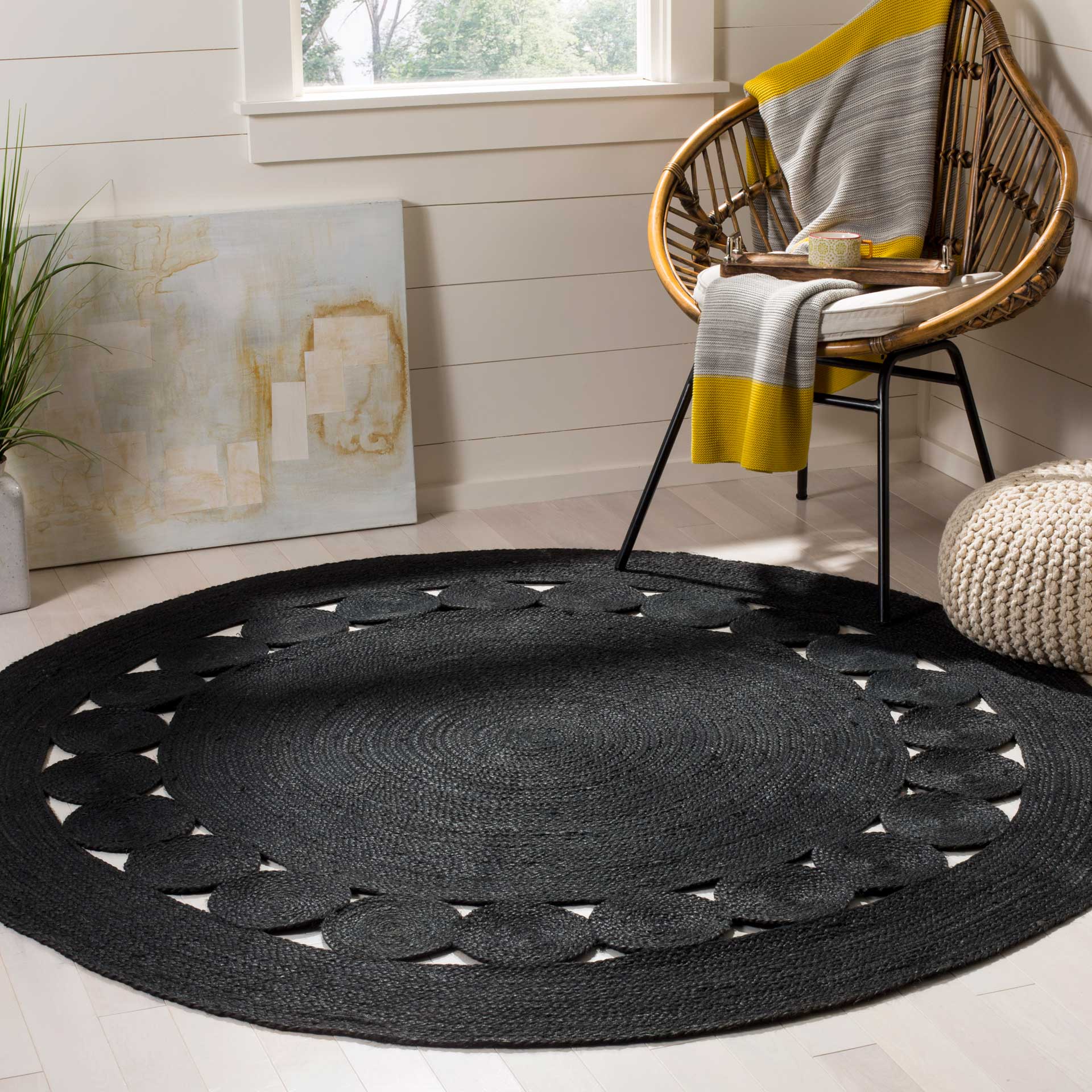 Natural Fiber Black Round Rug - Froy.com