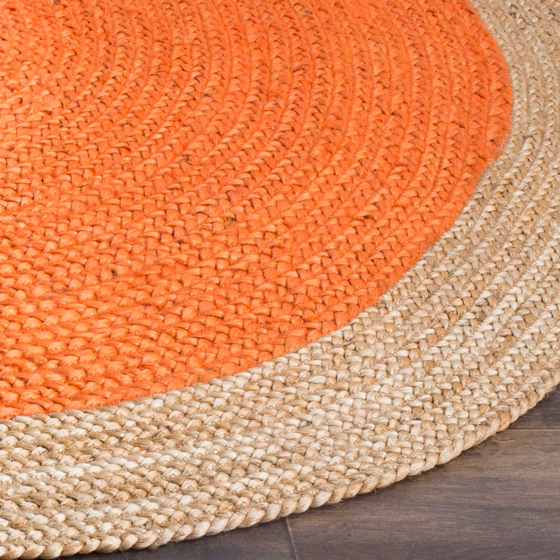 Natural Fiber Orange/Natural Round Rug - Froy.com