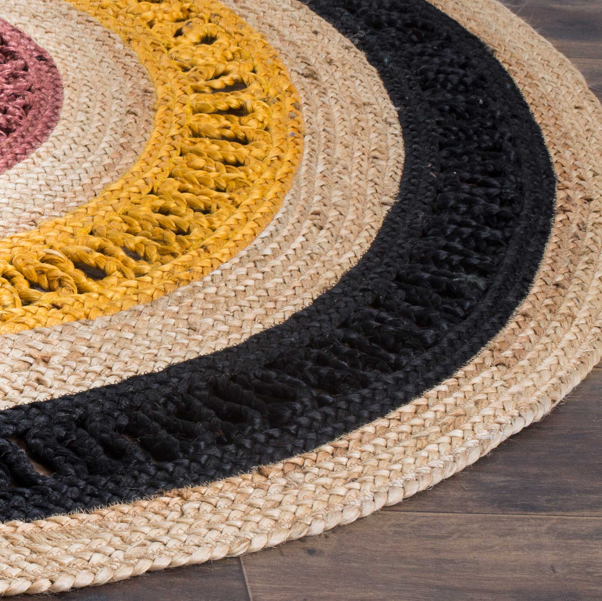Natural Fiber Black/Natural Round Rug - Froy.com