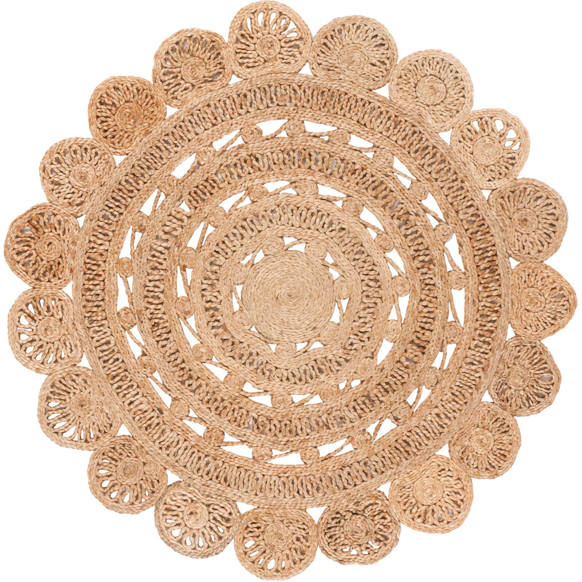 Natural Fiber Floral Natural Round Rug - Froy.com