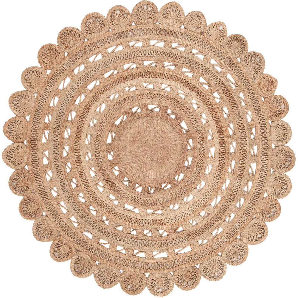Natural Fiber Floral Natural Round Rug - Froy.com