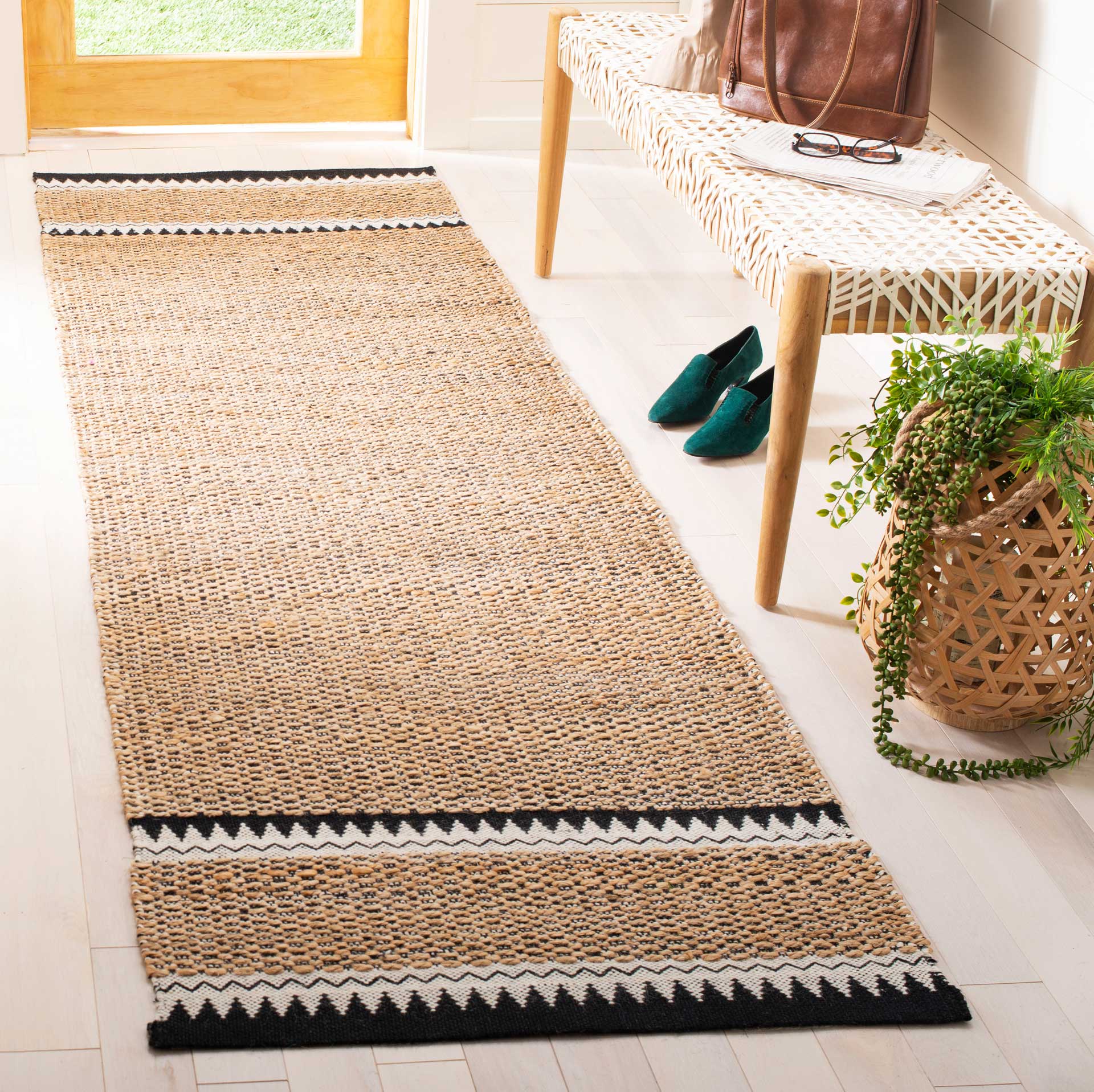 Natural Fiber Natural/Black Runner Rug - Froy.com