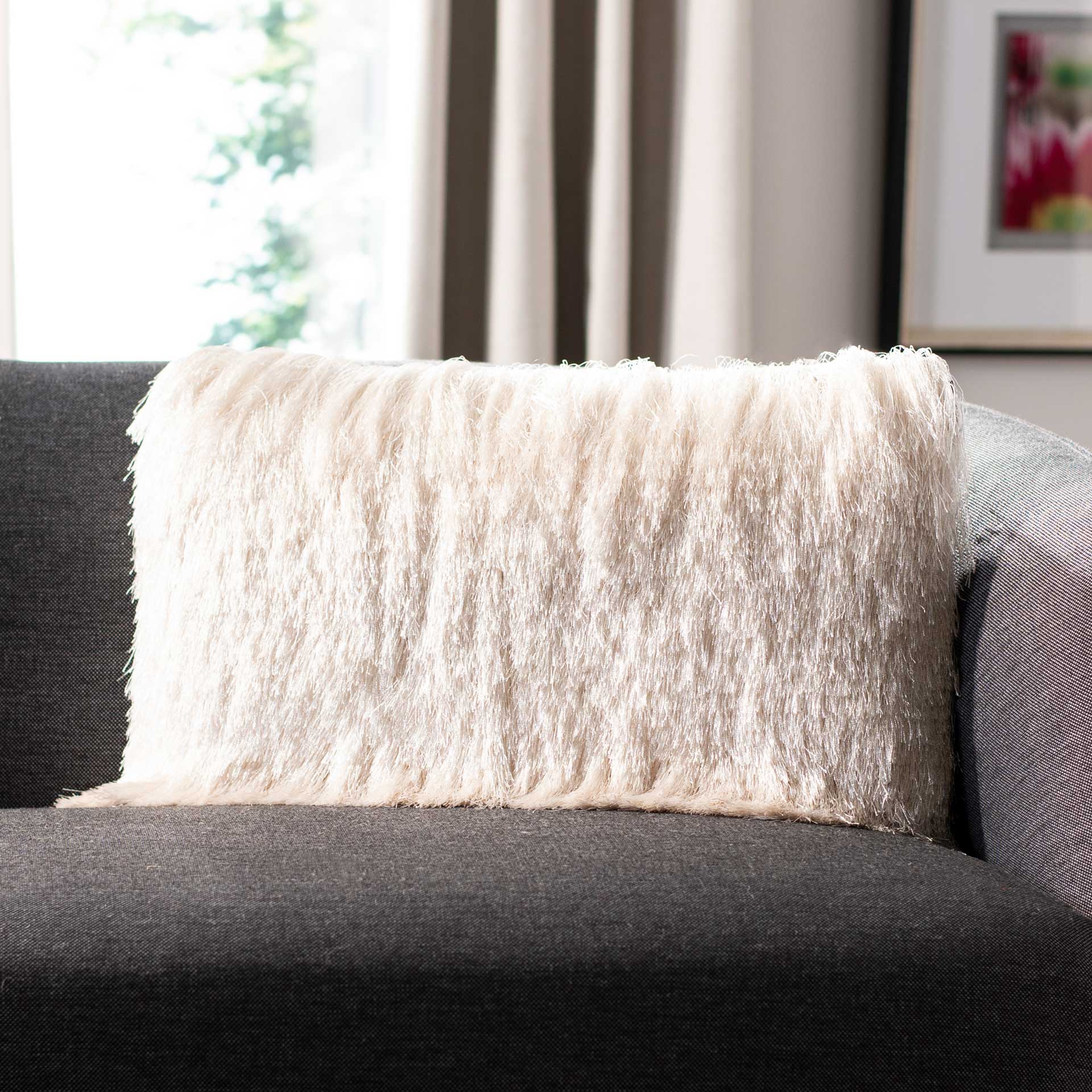 Cactus Silk Shag Pillow Ivory - Froy.com