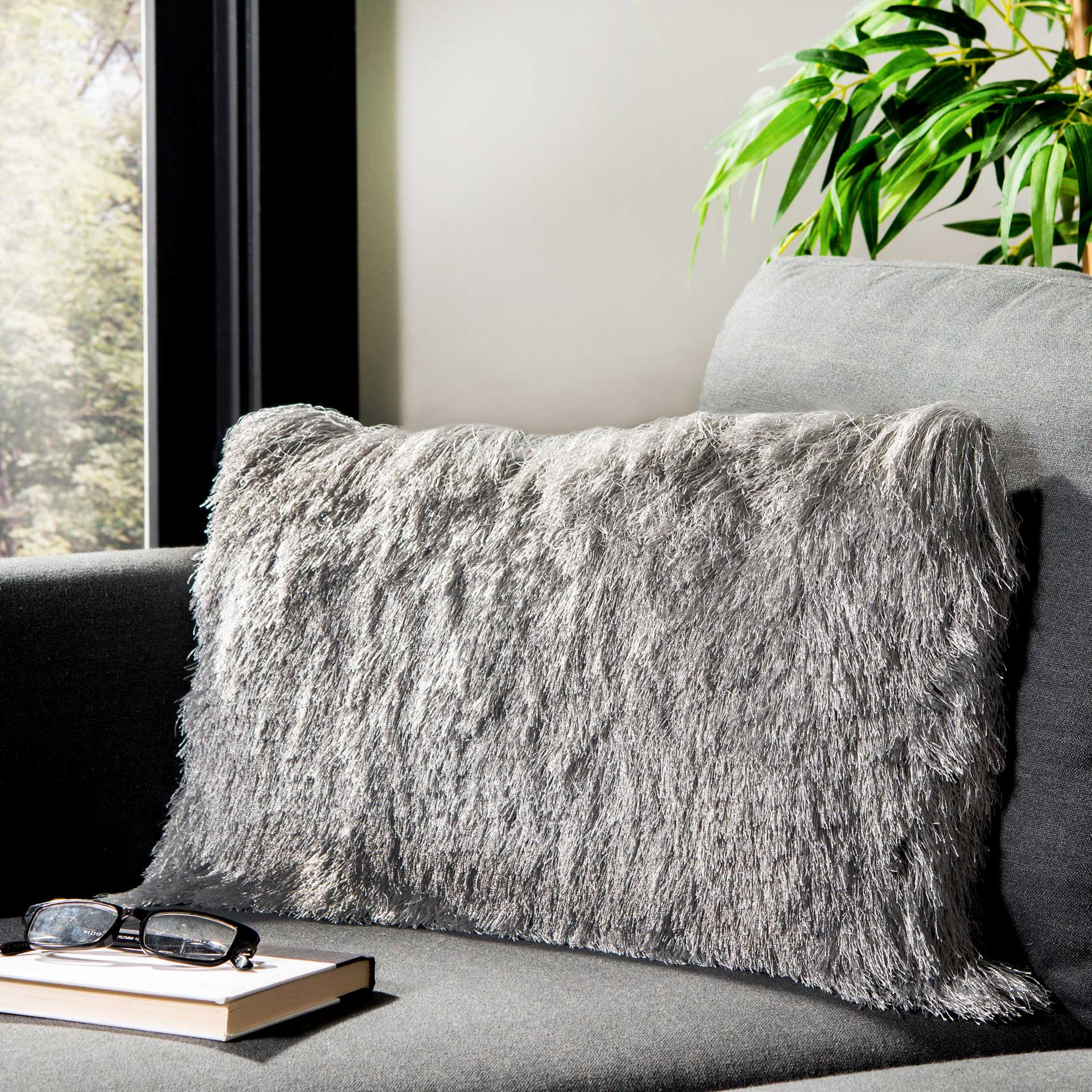 Cactus Silk Shag Pillow Silver - Froy.com