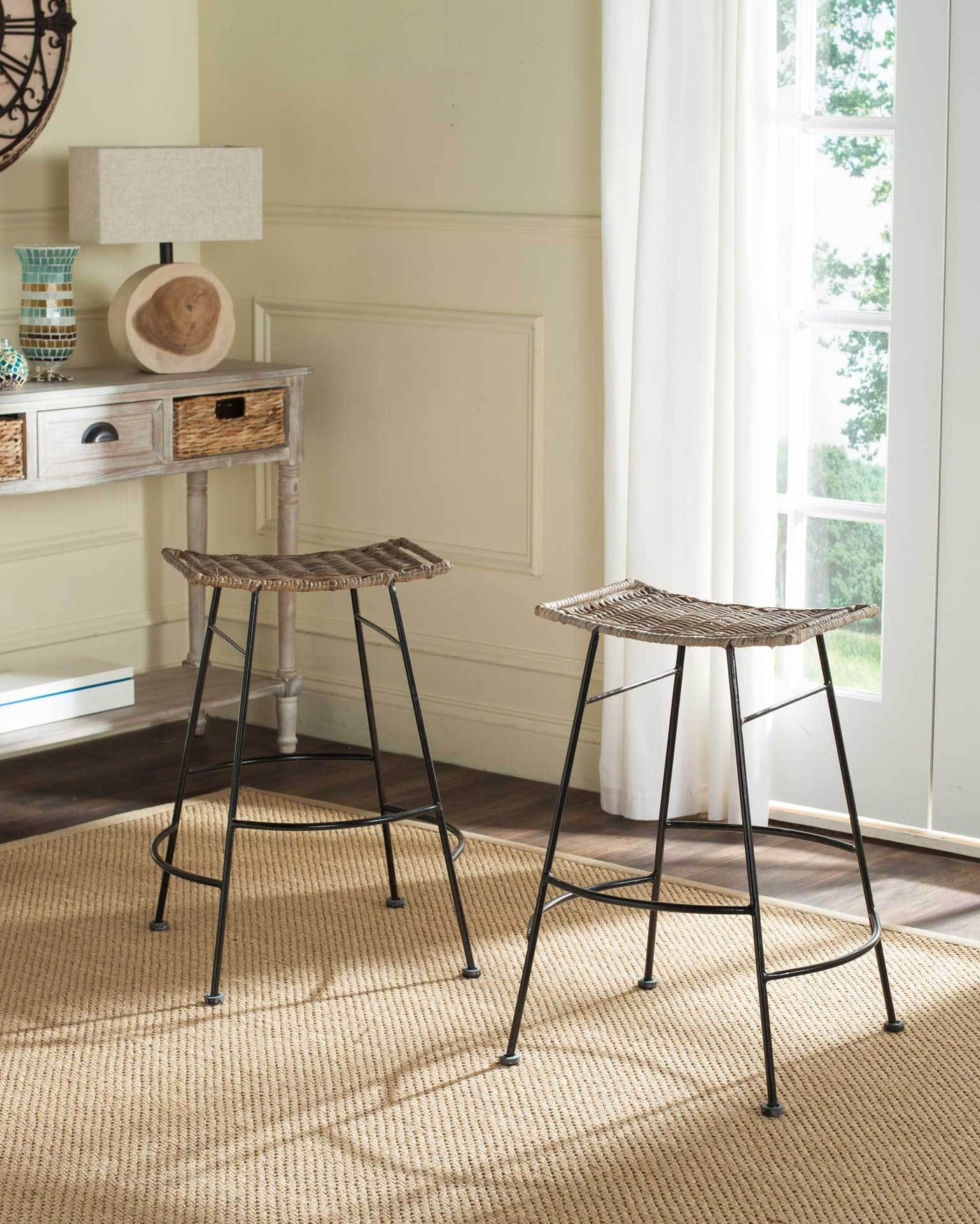 Athena Rattan Seat Bar Stool (Set of 2) - Froy.com