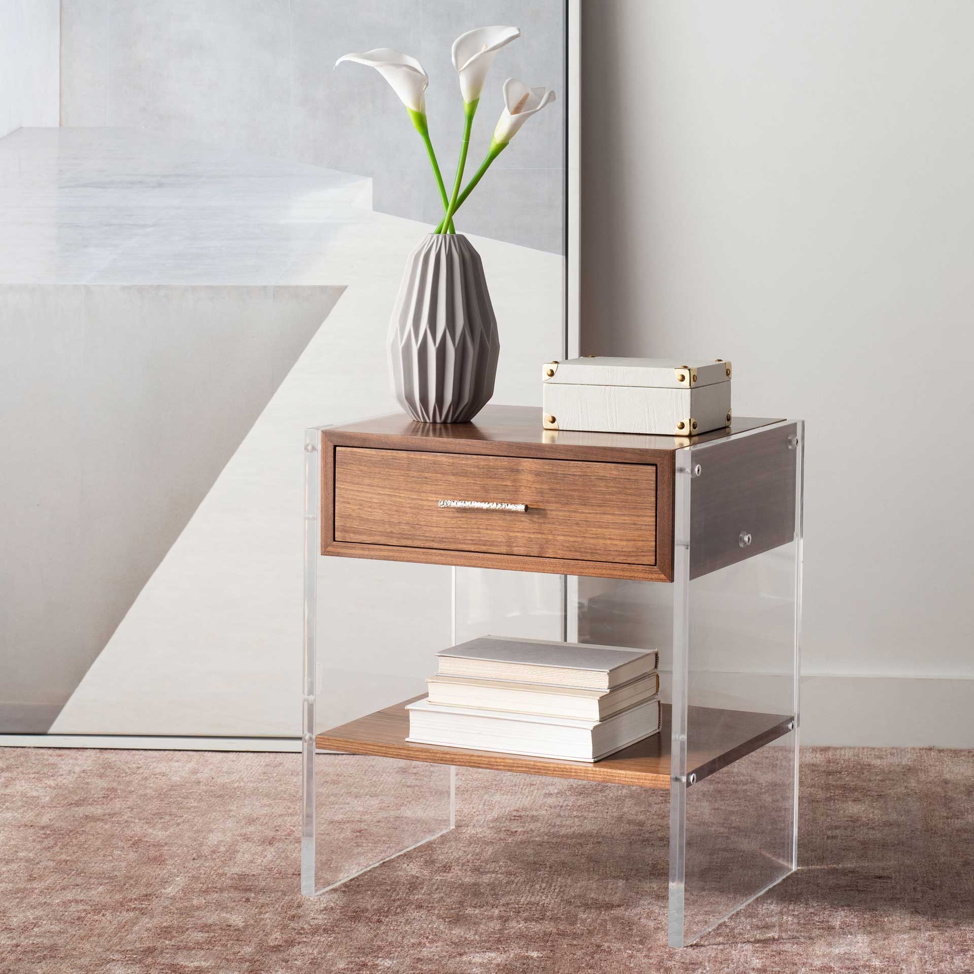 Kyler 1 Drawer Acrylic Nightstand Walnut - Froy.com