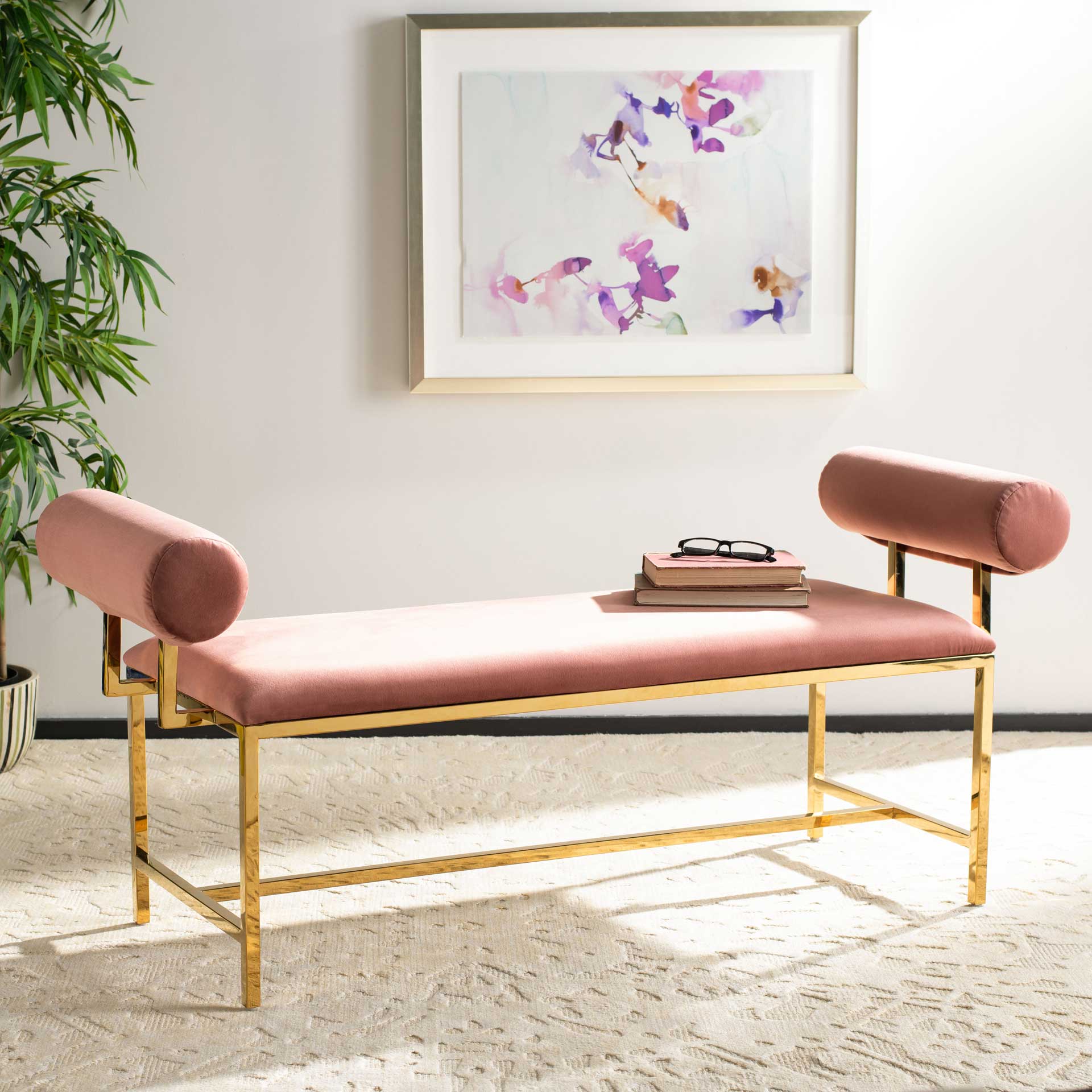 Julius Modern Bench Dusty Rose/Gold - Froy.com
