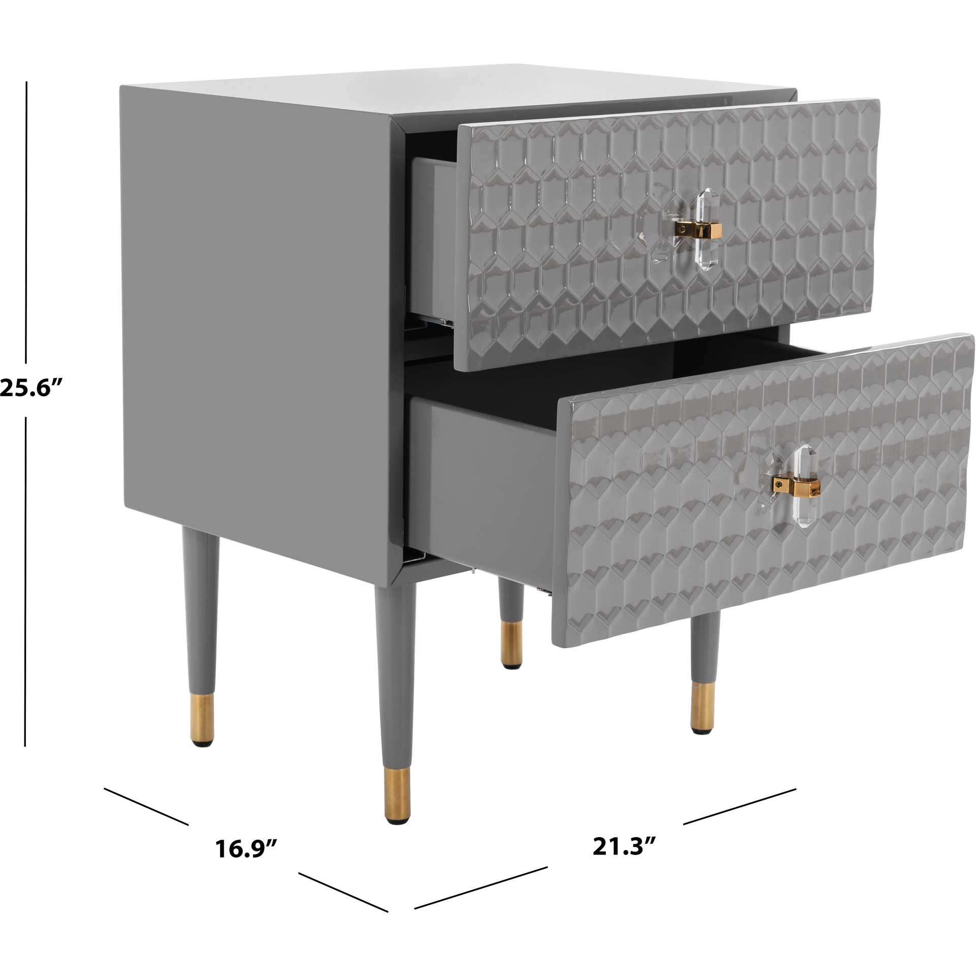 Nevaeh 2 Drawer Side Table Gray/Gold - Froy.com
