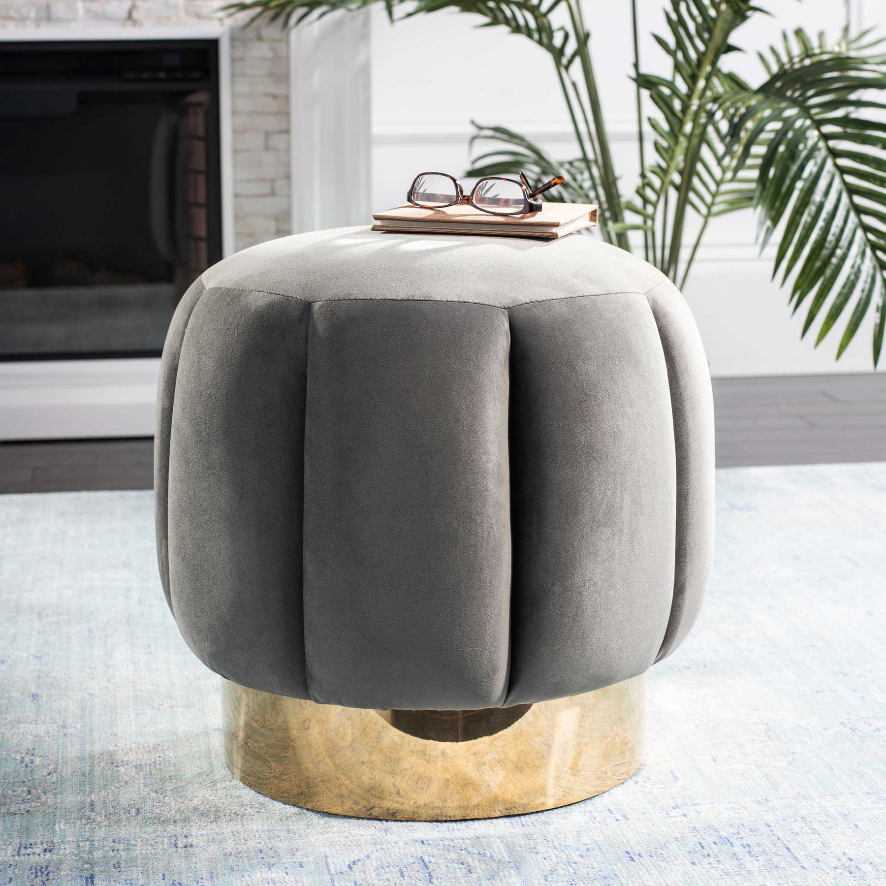 Maleah Channel Tufted Otttoman Dark Gray - Froy.com