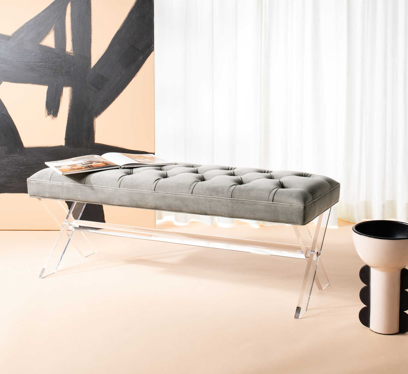 Toby Tufted Acrylic Bench Dark Gray - Froy.com