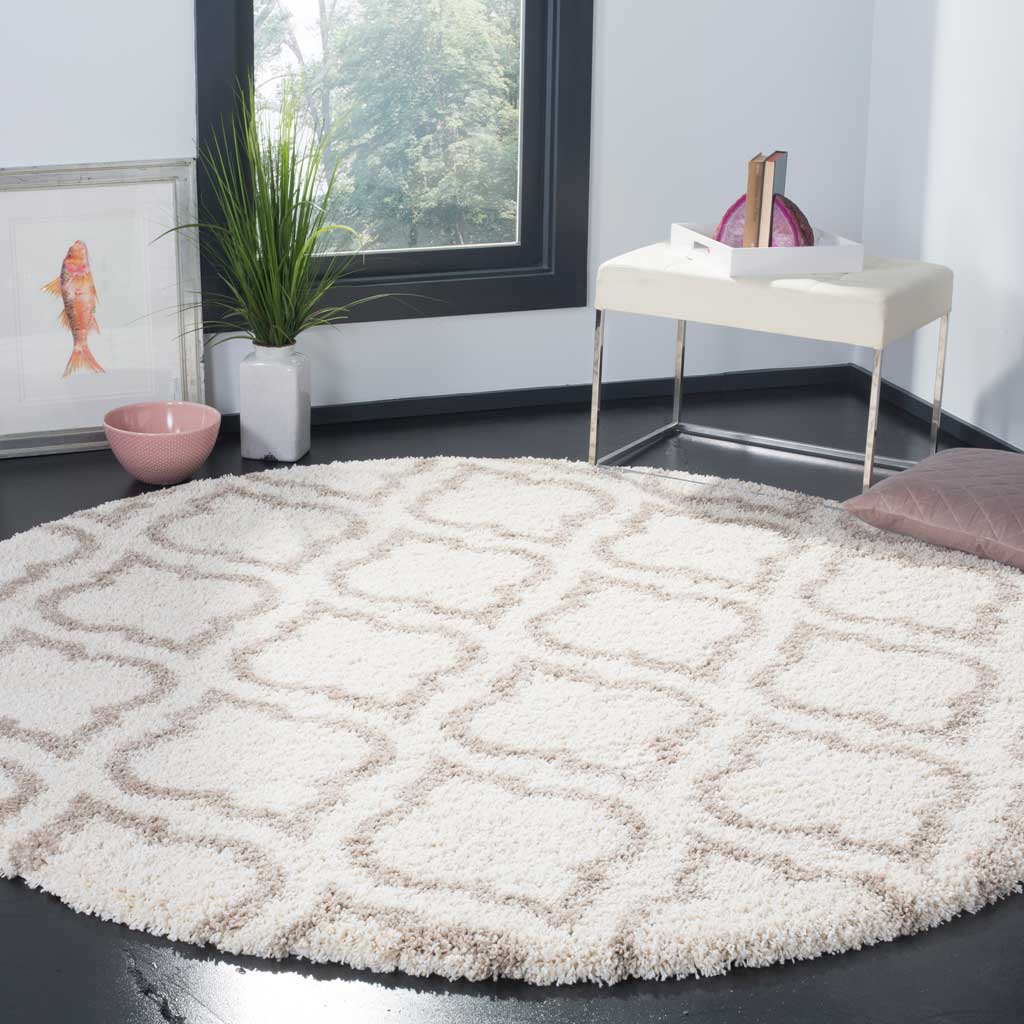 Hudson Shag Moroccan Ivory/Beige Round Rug - Froy.com