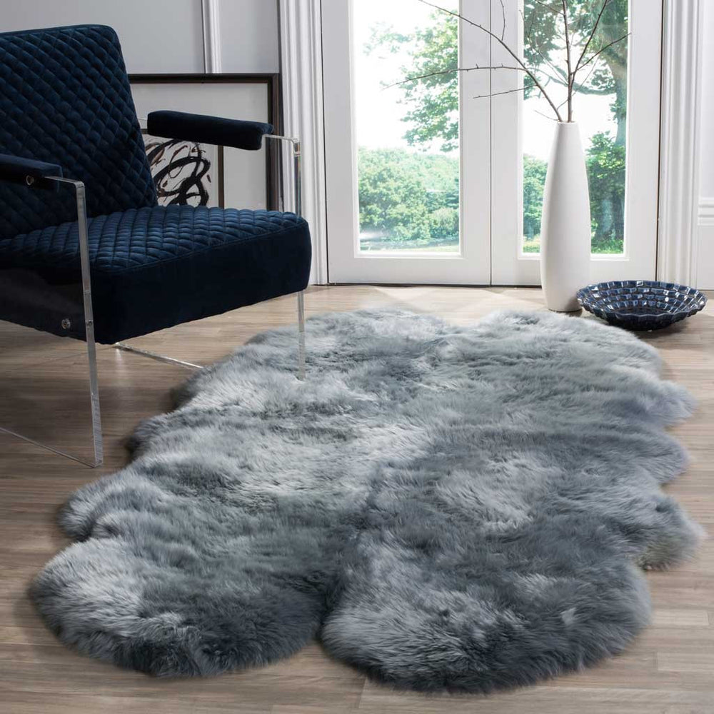 Sheepskin Pelt Steel Blue Area Rug - Froy.com