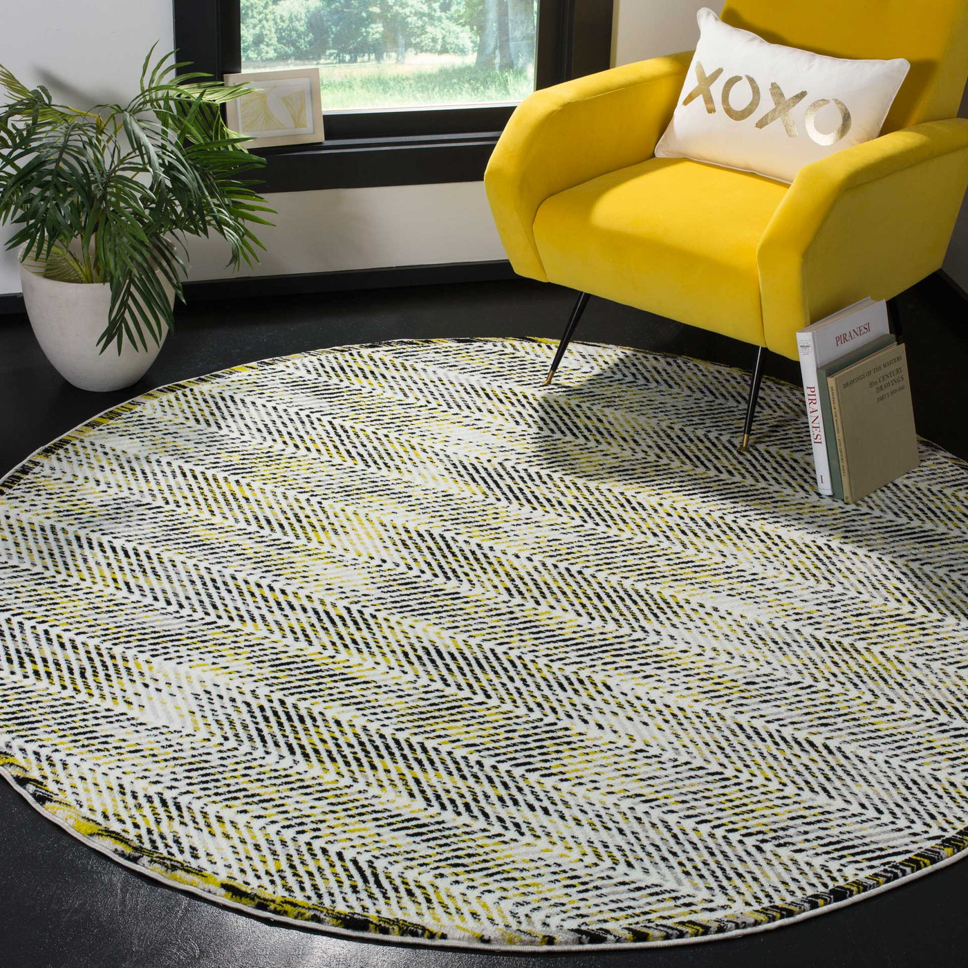 Skyler Chevron Gray/Green Round Rug - Froy.com