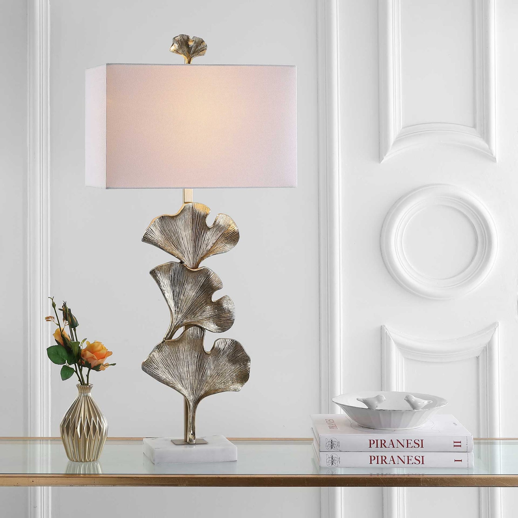 Tano Ginkgo Leaf Table Lamp Antique Gold - Froy.com