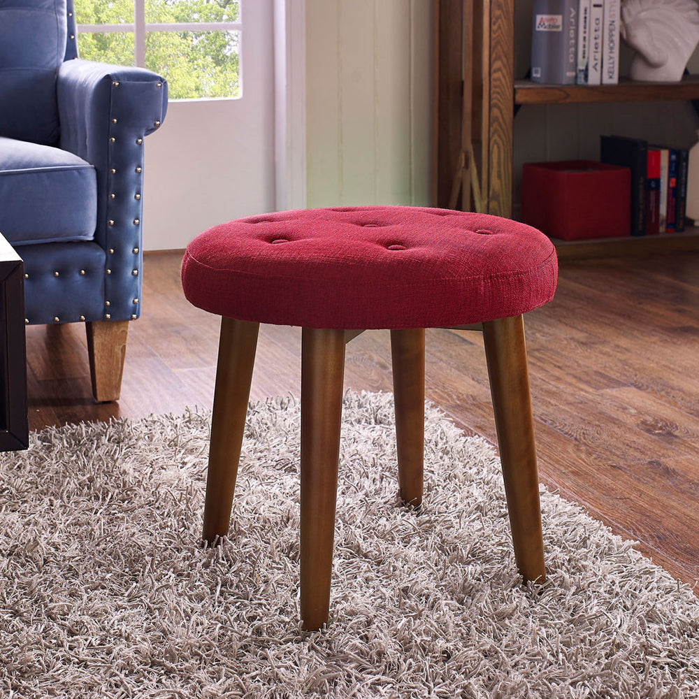 Malvern Red Linen Stool - Froy.com