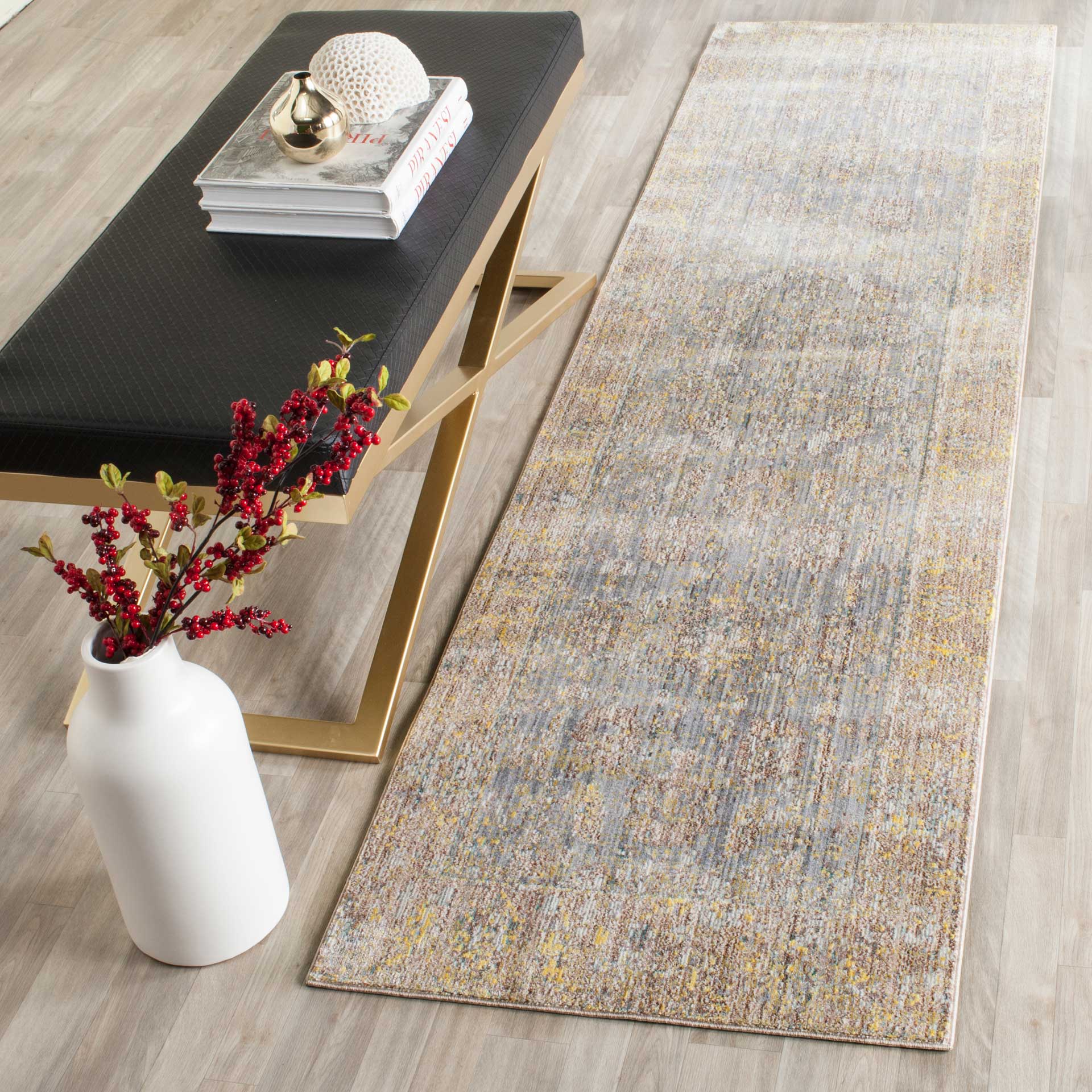 Valencia Gray/Yellow Runner Rug - Froy.com